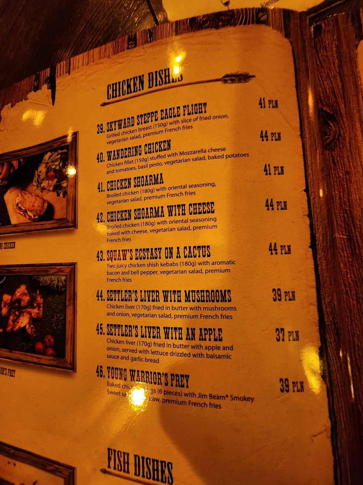 Menu at Sioux steakhouse, Kraków