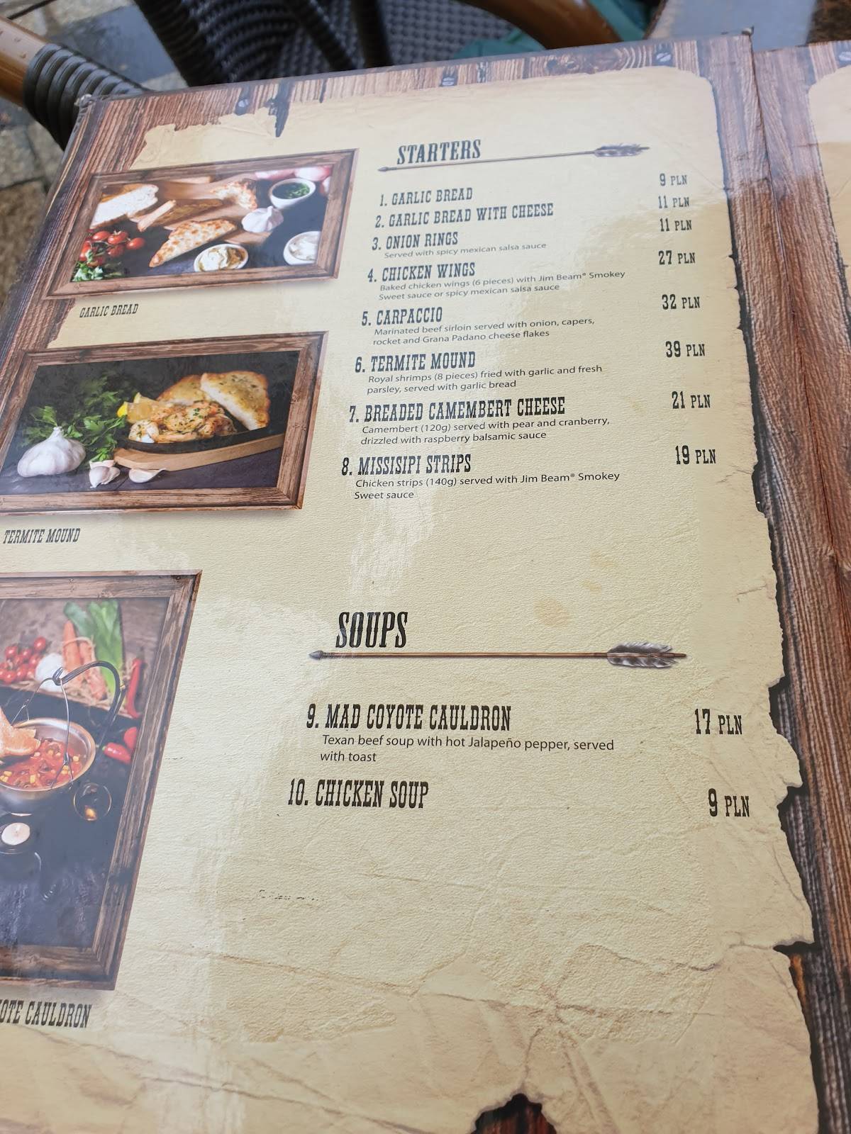 Menu at Sioux steakhouse, Kraków