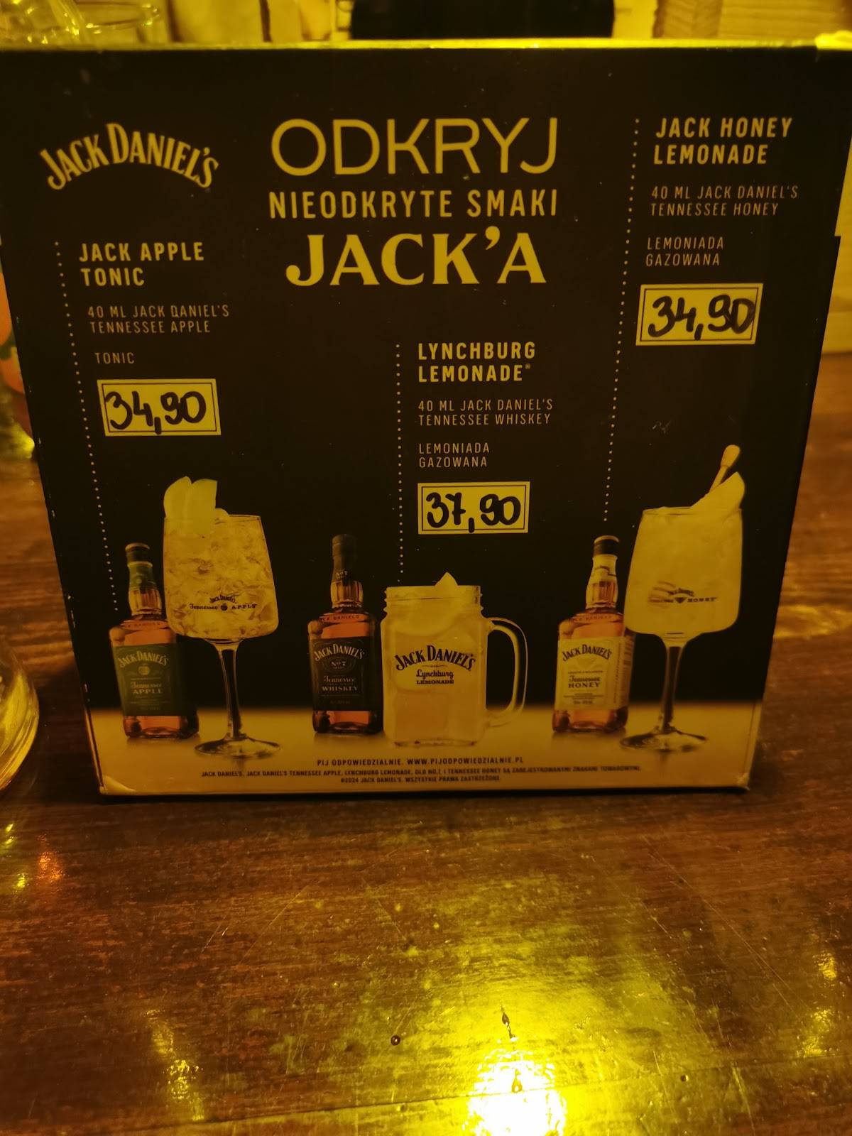 Menu at Sioux steakhouse, Kraków
