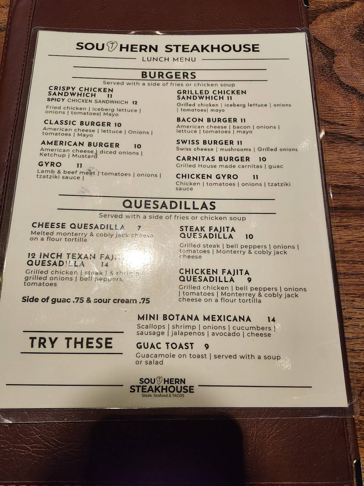Menu at Southern Steakhouse, Seneca