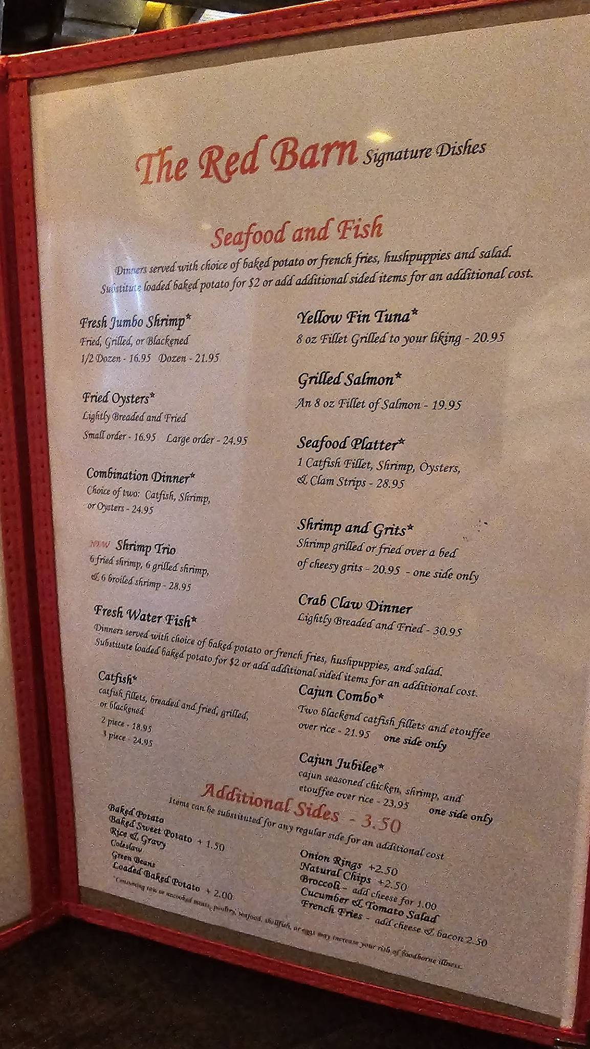 Menu at The Red Barn, Demopolis