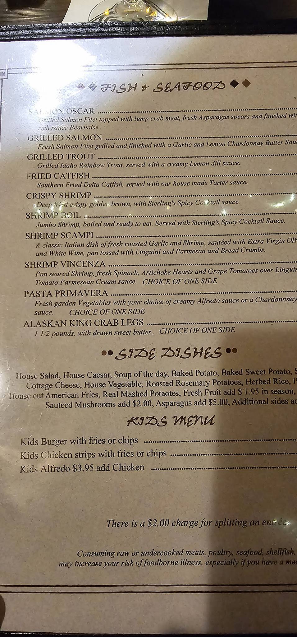 Menu at Sterlings Grille steakhouse, Bartlesville