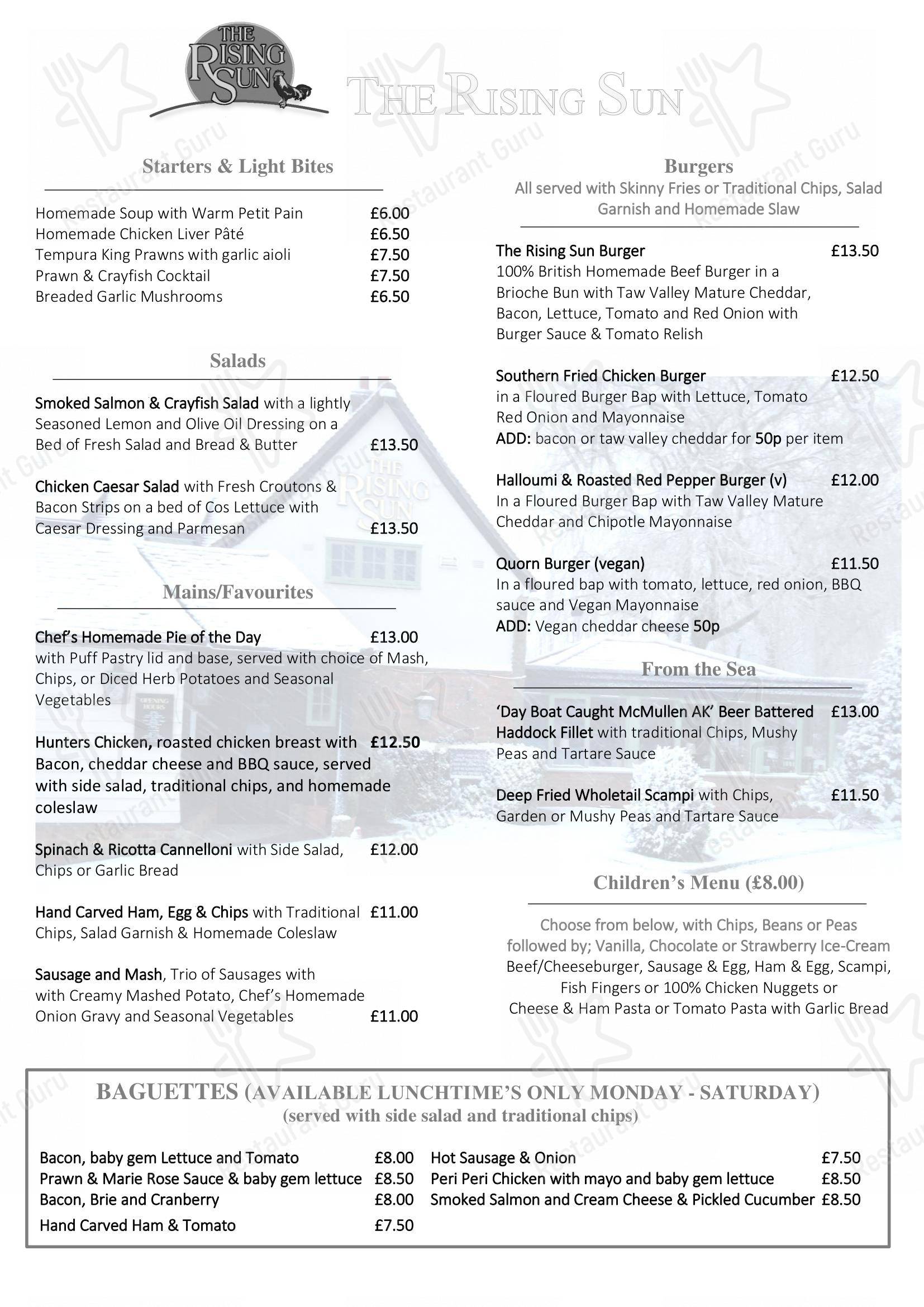 Menu at The Rising Sun pub & bar, Weston