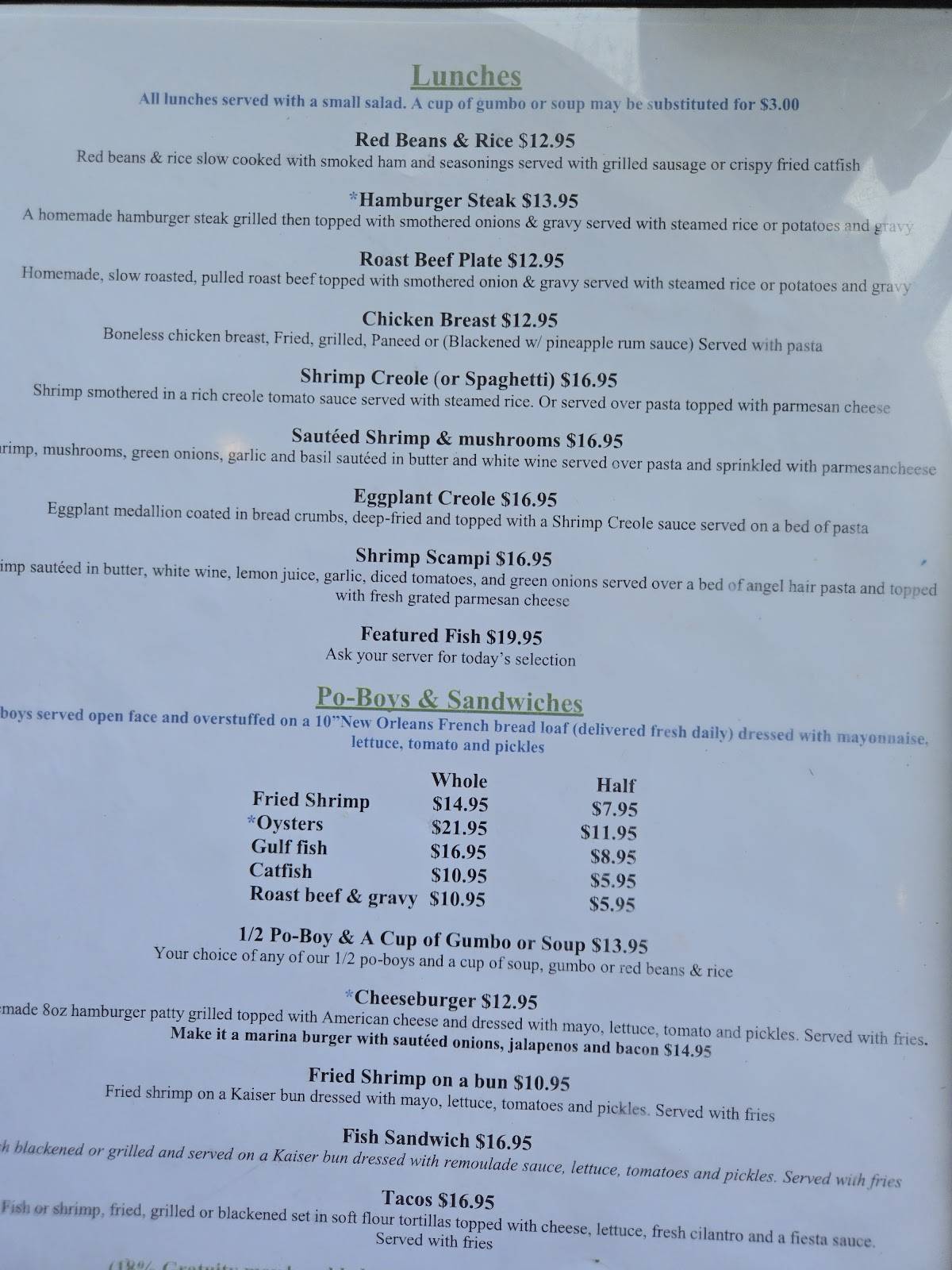 Menu at Steve's Marina Restaurant, Long Beach, 213 Beach Blvd E