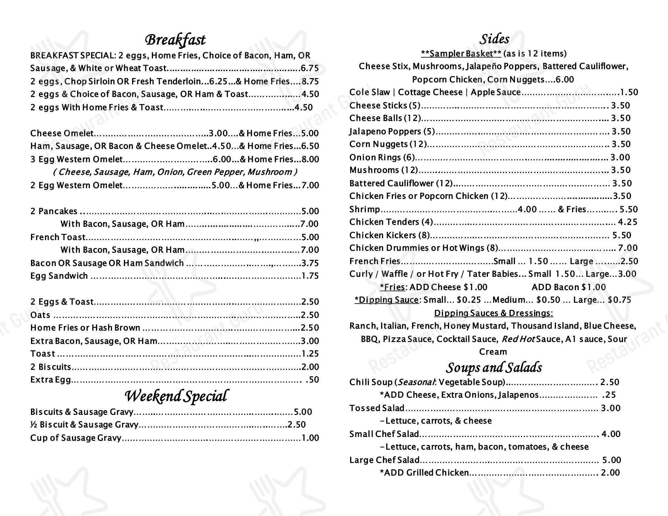 Menu at Steve’s Village Inn pub & bar, Kingston