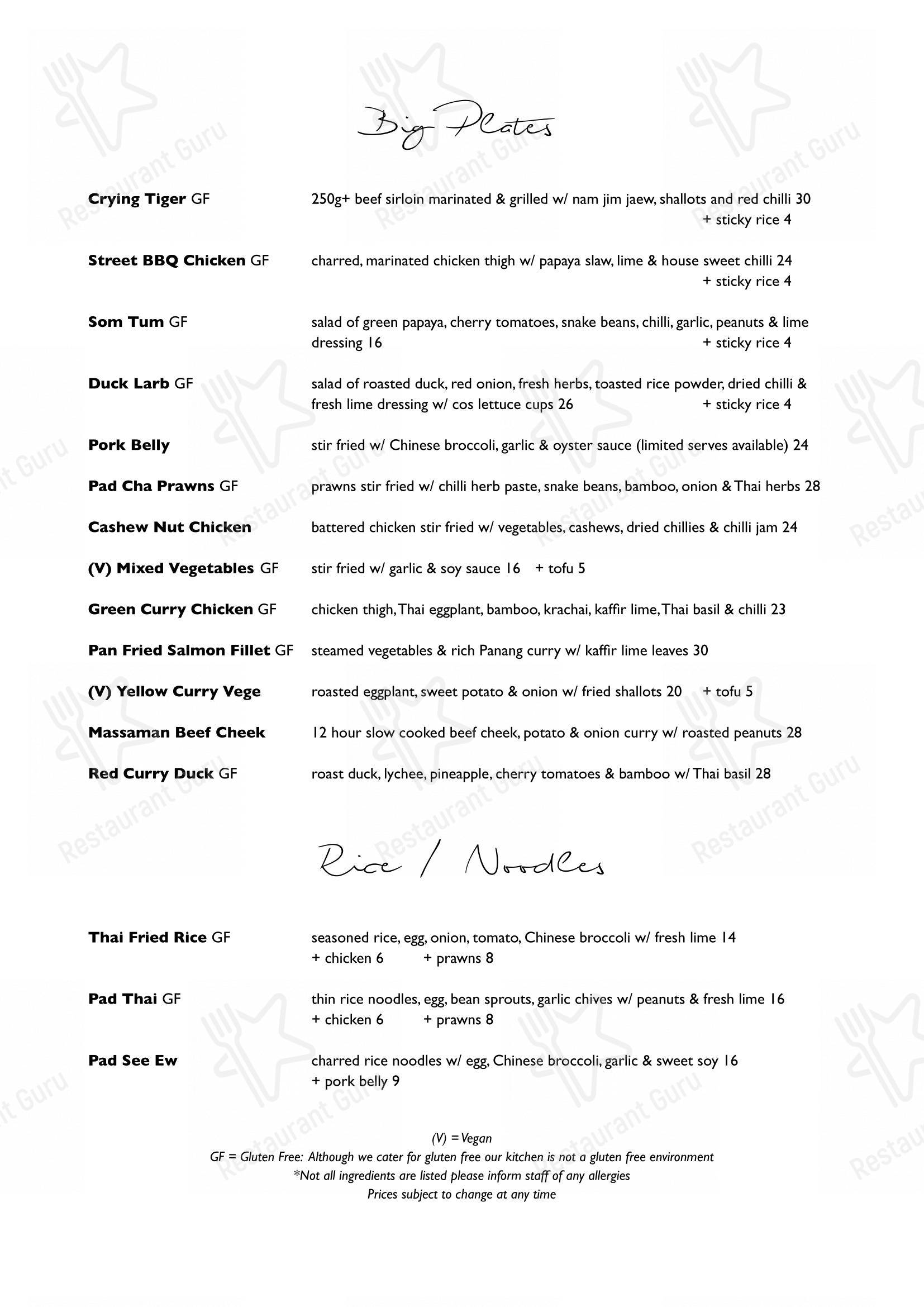 Menu at Sticky Rice Thai Food and Bar, Tugun