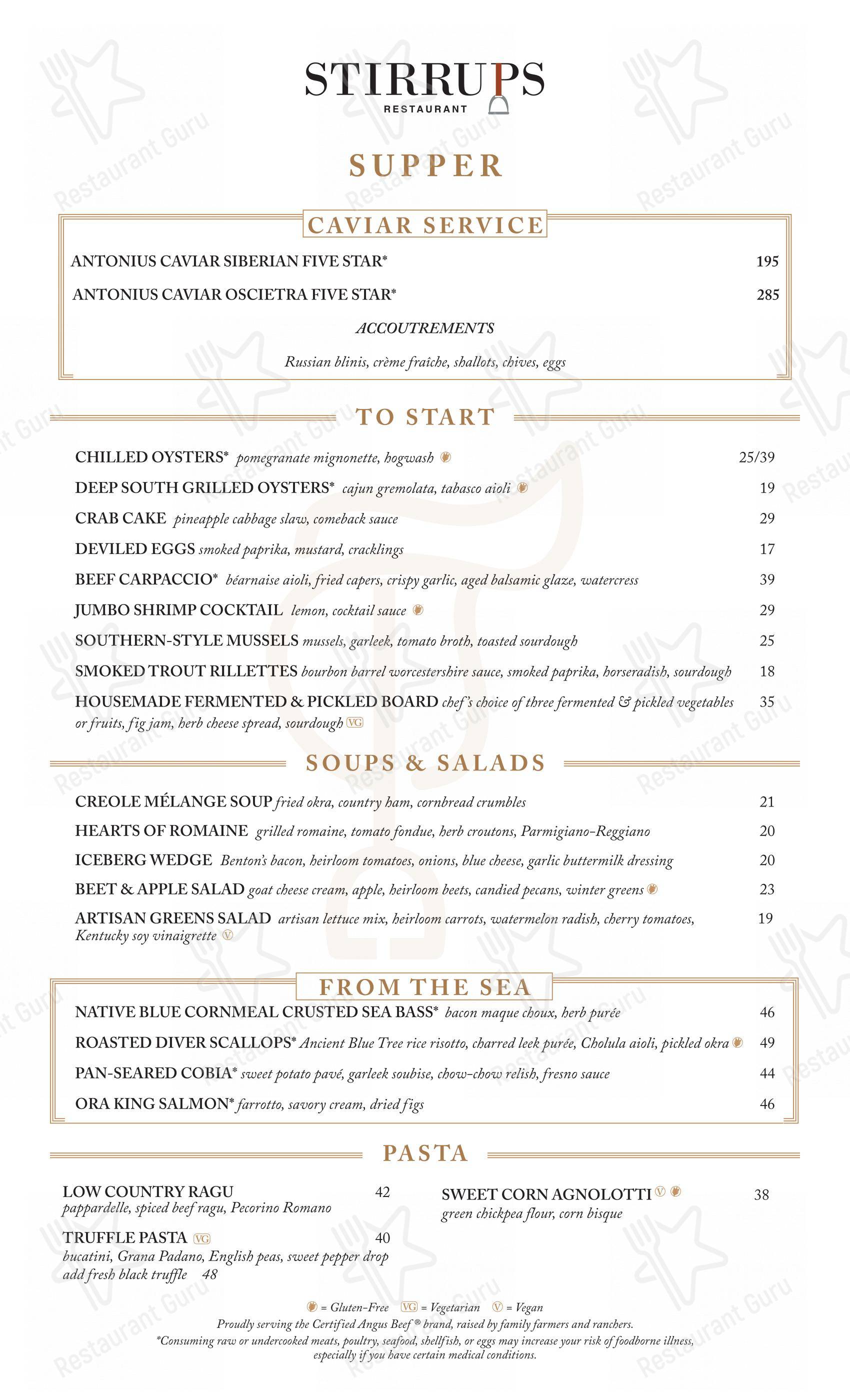 Menu at Stirrups Restaurant, Ocala