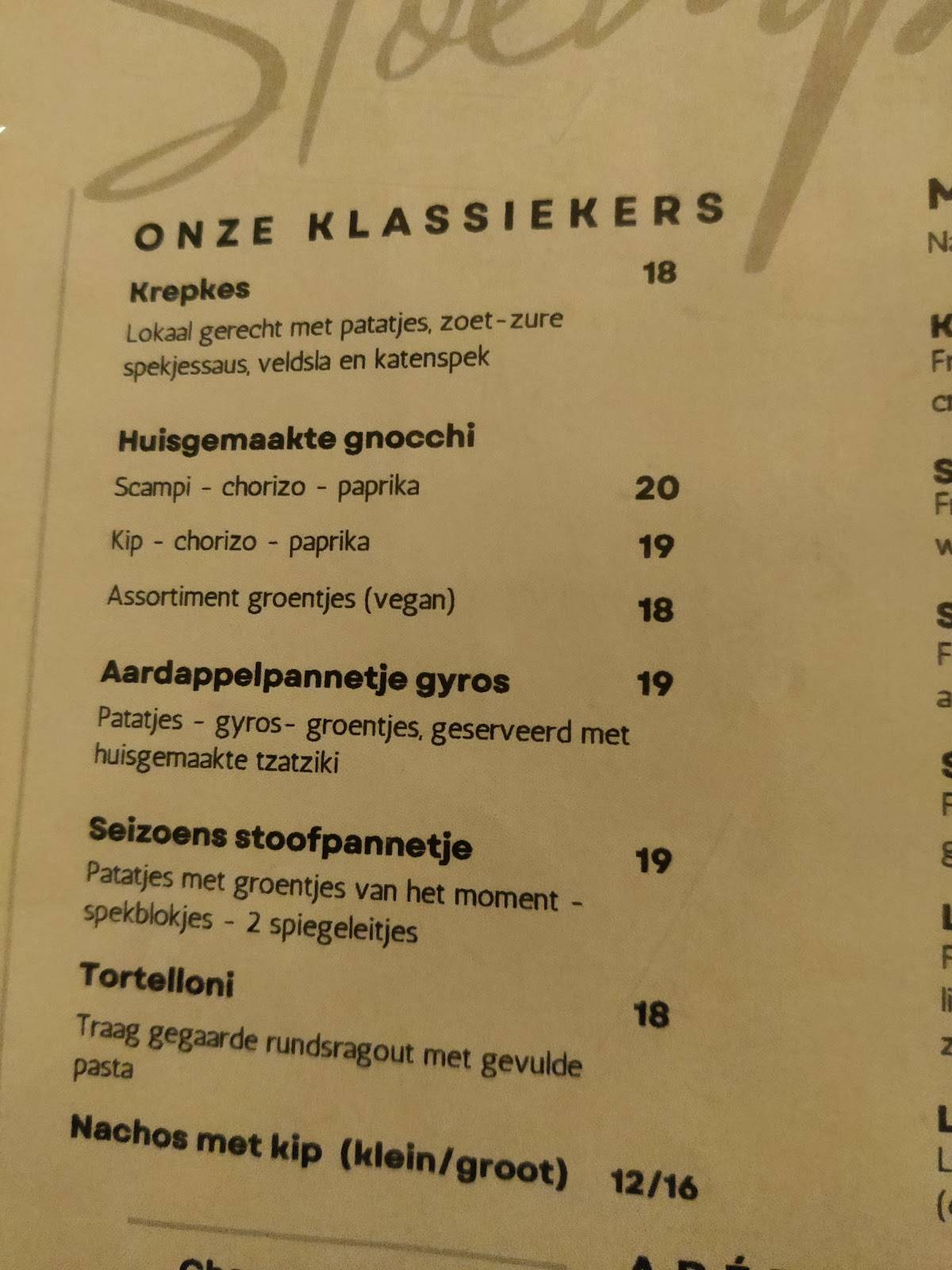 Menu at Stoemp, Tongeren