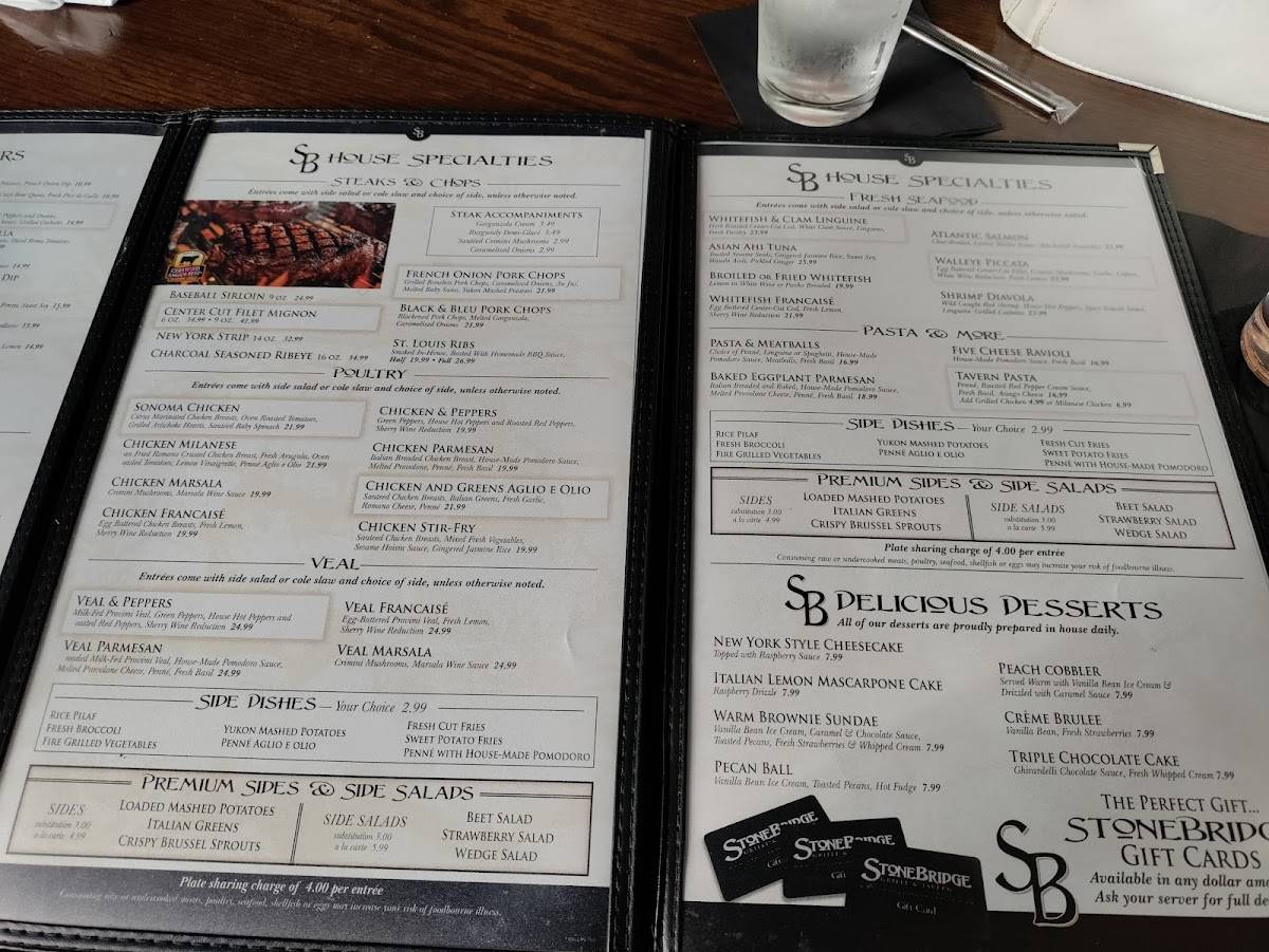 Menu at Stonebridge Grille & Tavern pub & bar, Warren