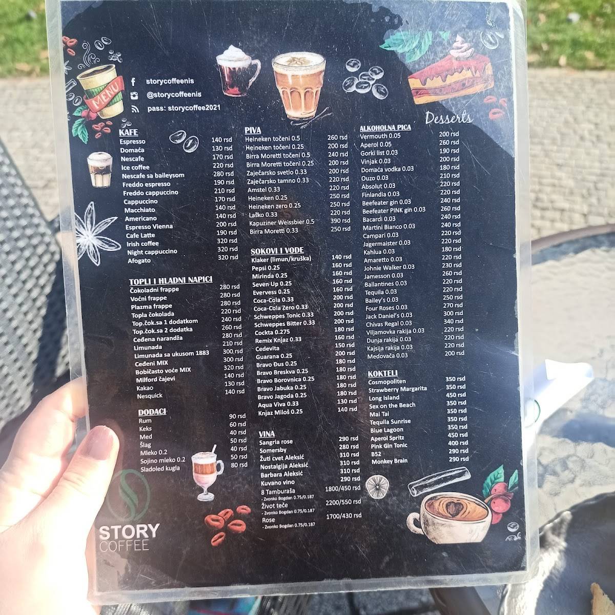 Menu at Story Coffee Niš cafe, Niš