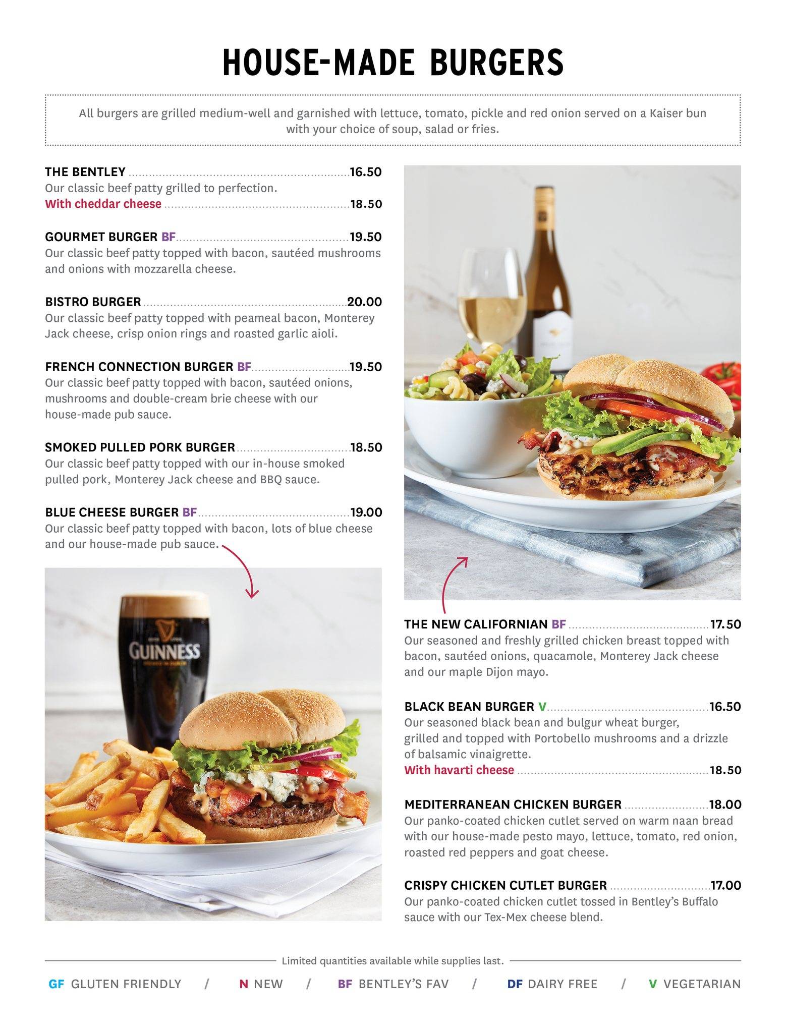 Menu at Bentley's Bar Inn & Restaurant, Stratford