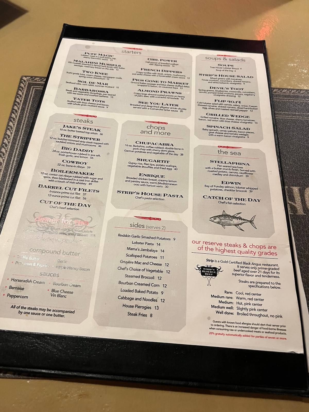 Menu at Strip Steakhouse, Avon