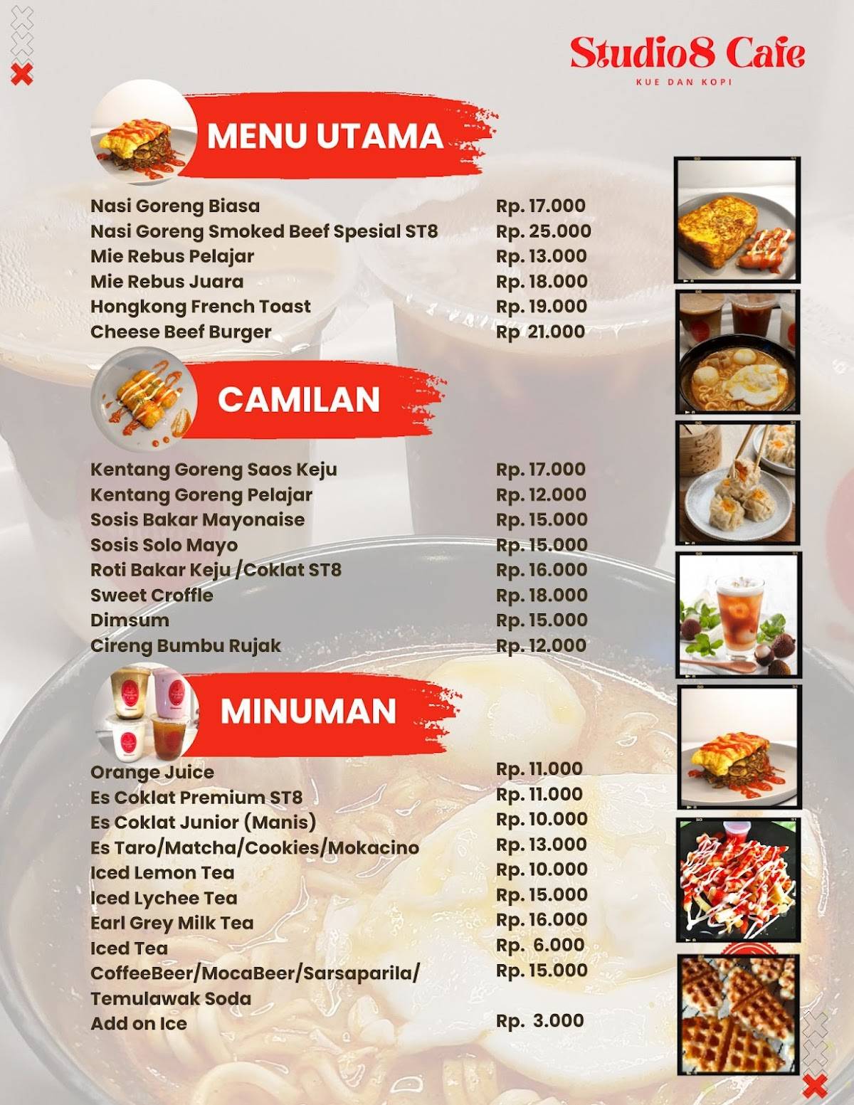 Menu at Studio8 Cafe Utan Kayu, East Jakarta