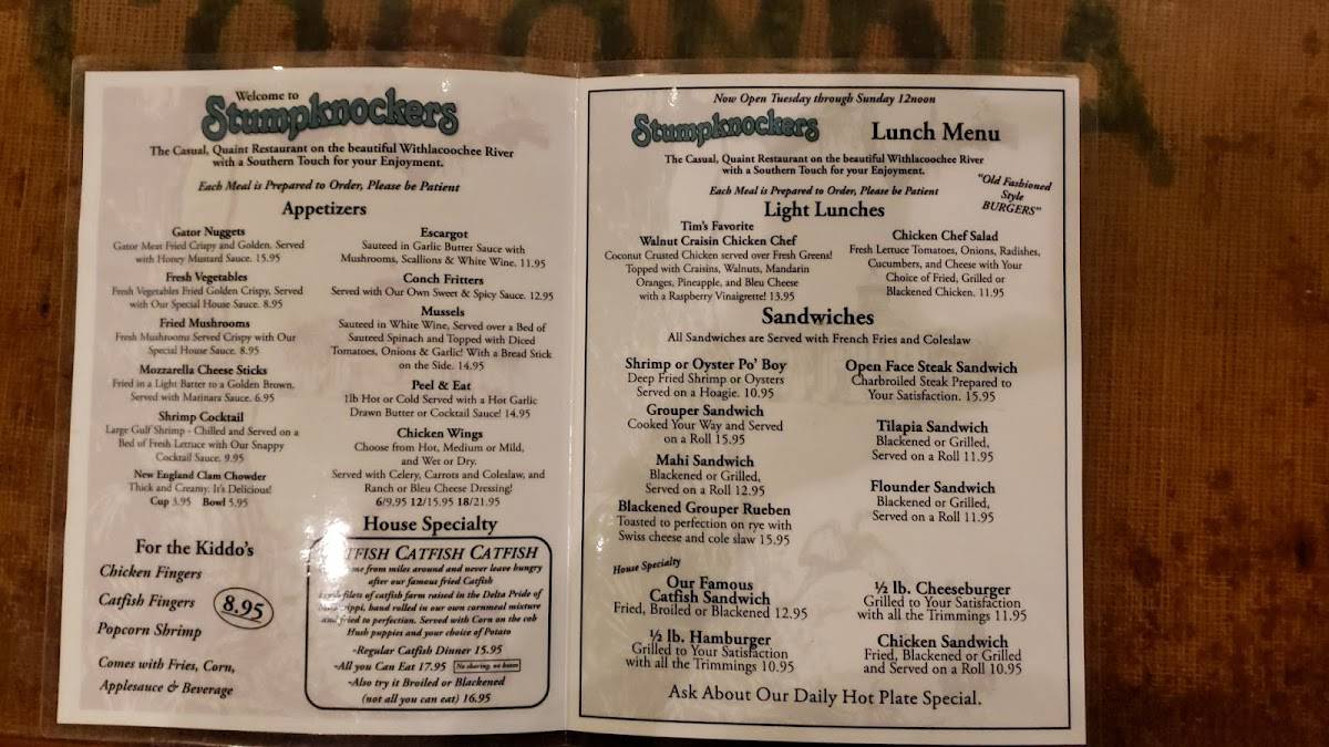 Menu at Stumpknockers Restaurants, Inverness