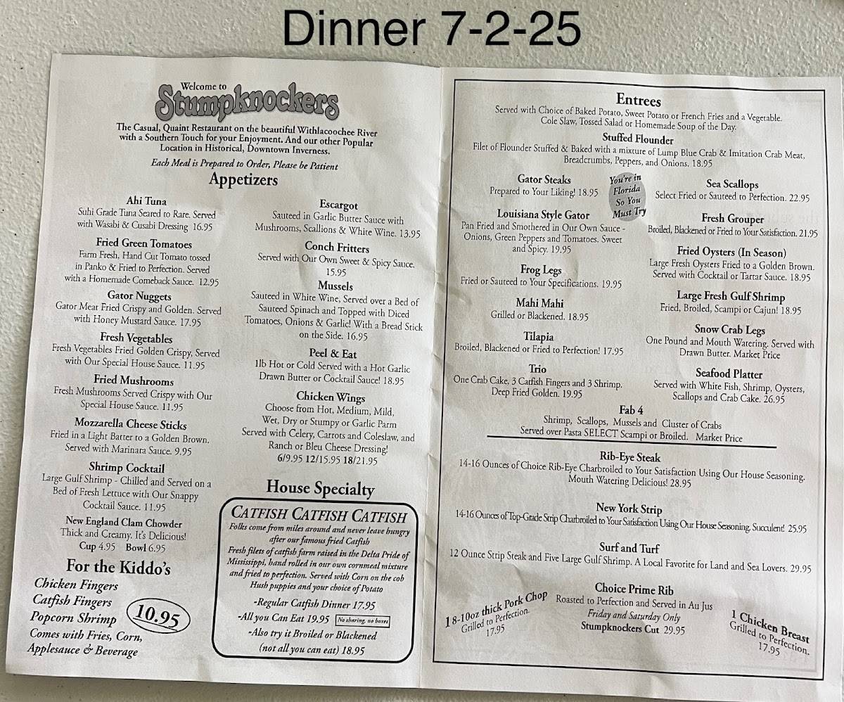 Menu at Stumpknockers Restaurants, Inverness