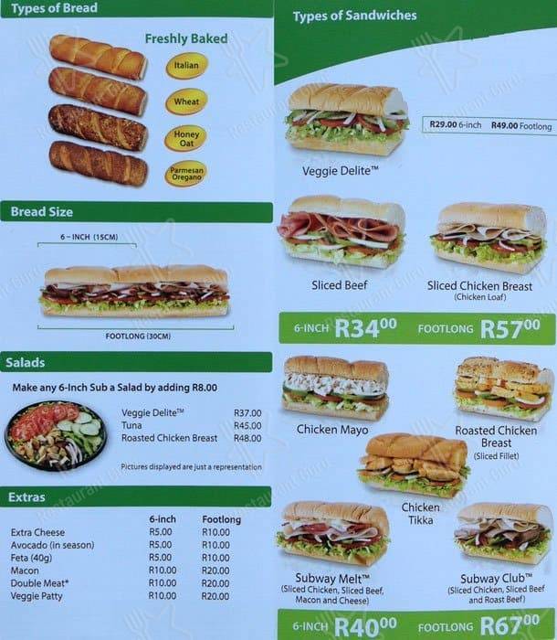 Menu at SUBWAY restaurant, Randburg, Shop No. U 37B
