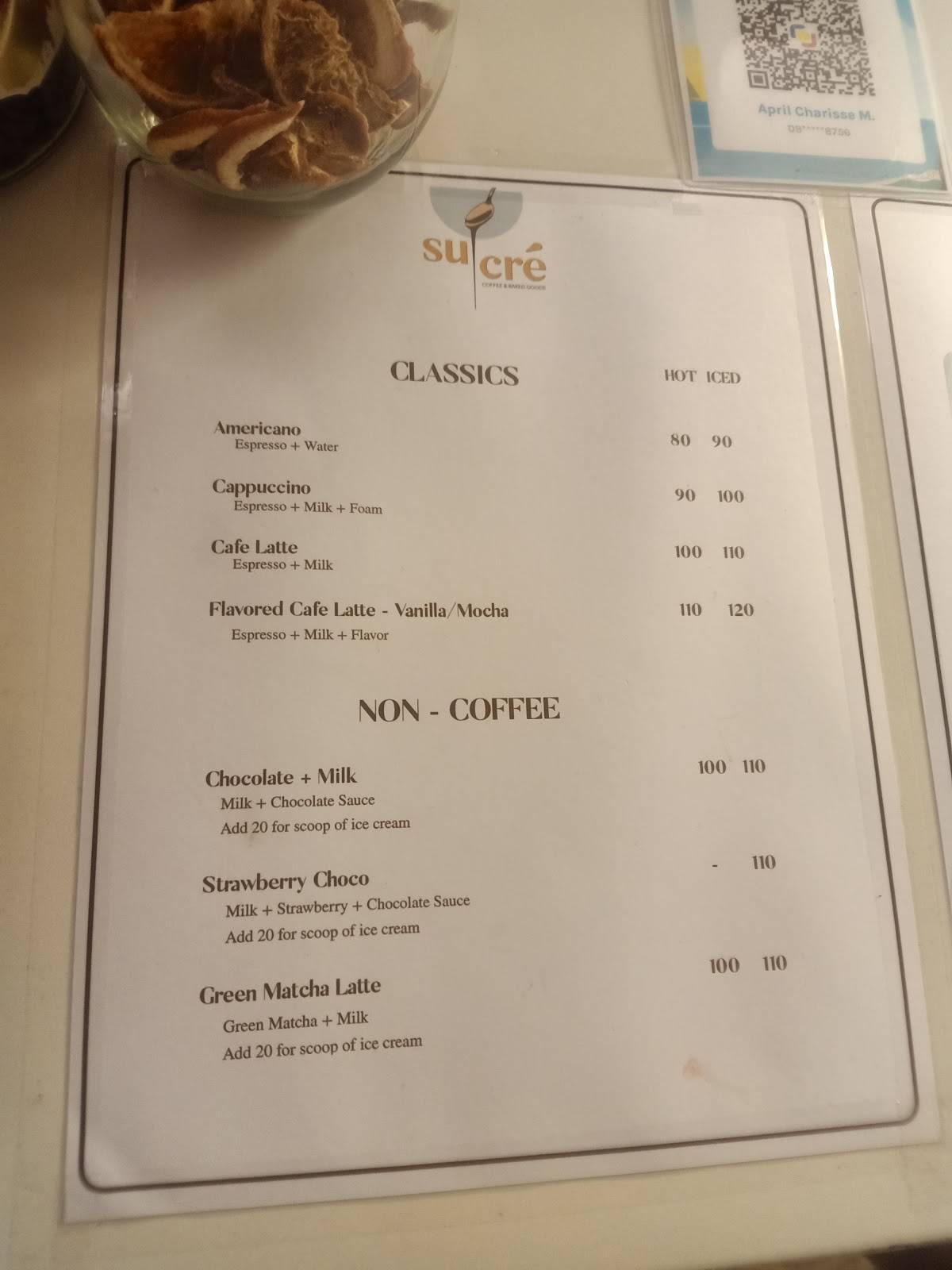 Menu at Sucre Coffee and Baked Goods, Davao City