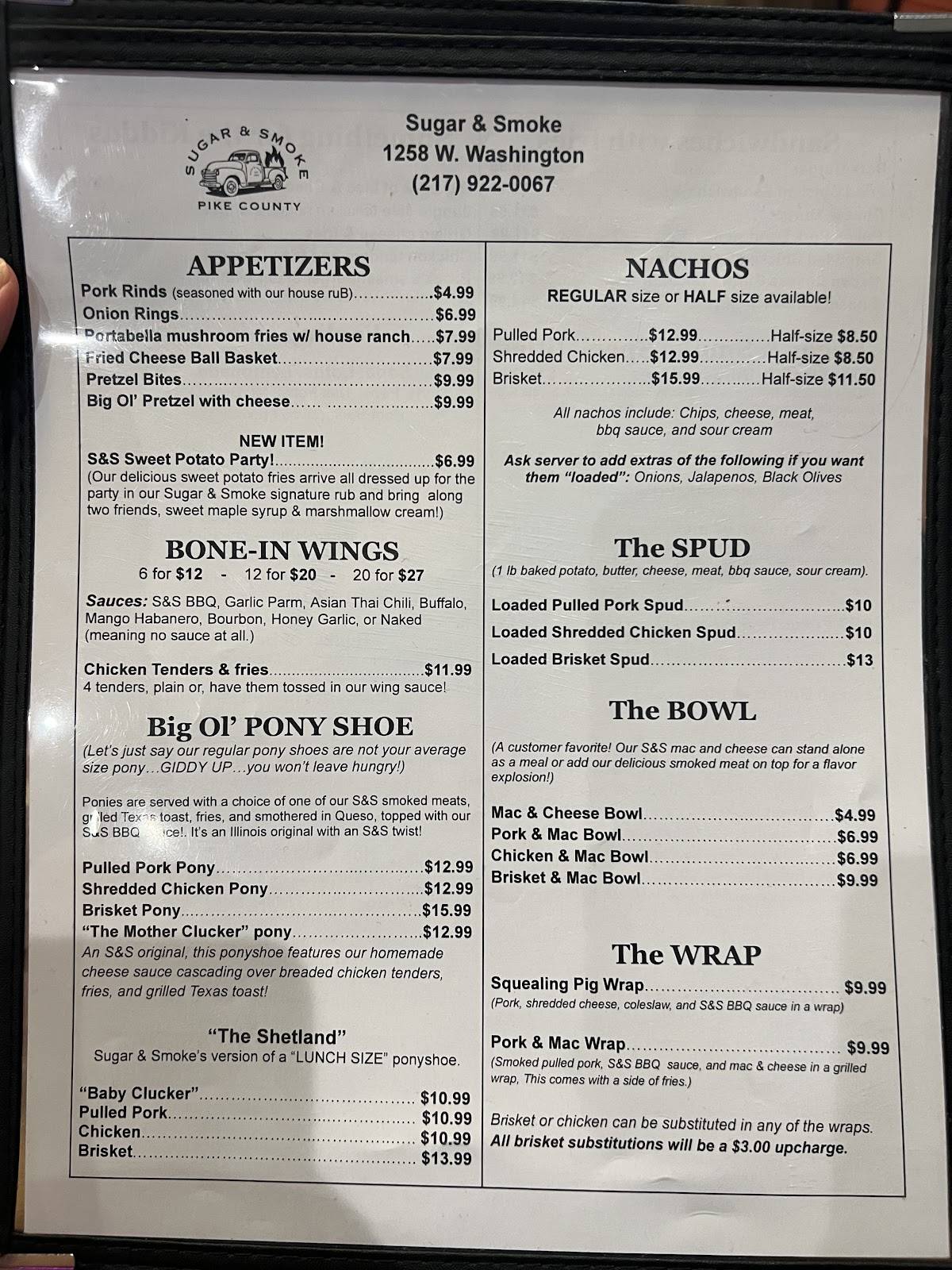 Menu at Sugar & Smoke BBQ, Pittsfield