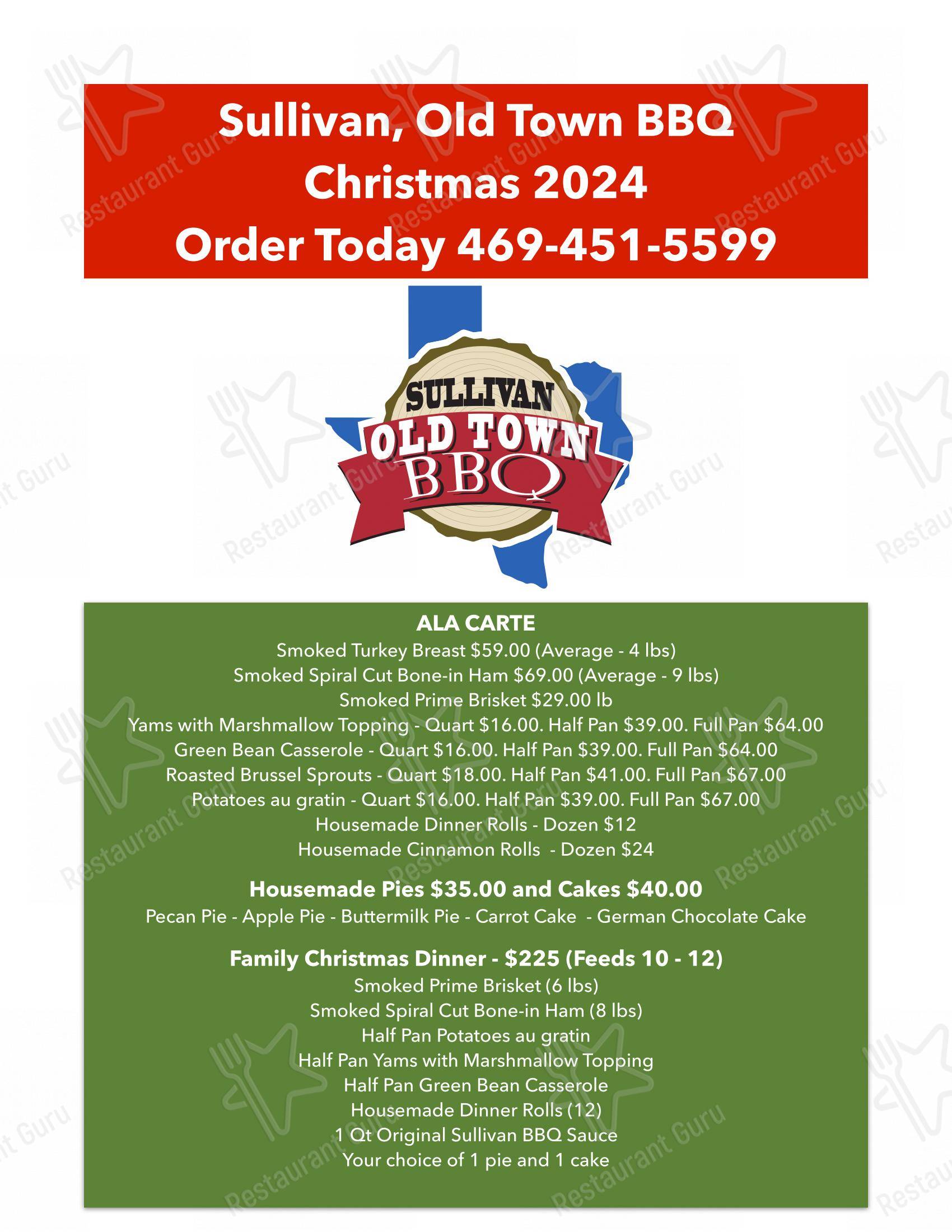 Menu at Sullivan Old Town BBQ, Lewisville, 301 S Mill St
