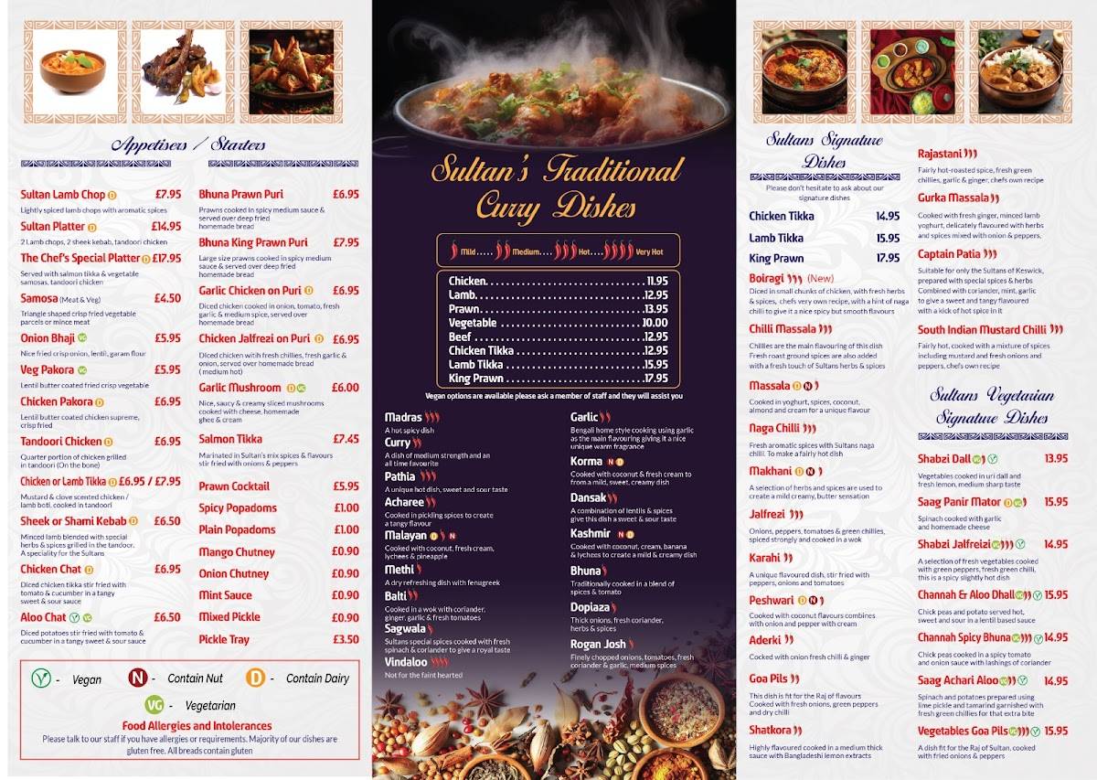 Menu at Sultan of Keswick restaurant, Keswick