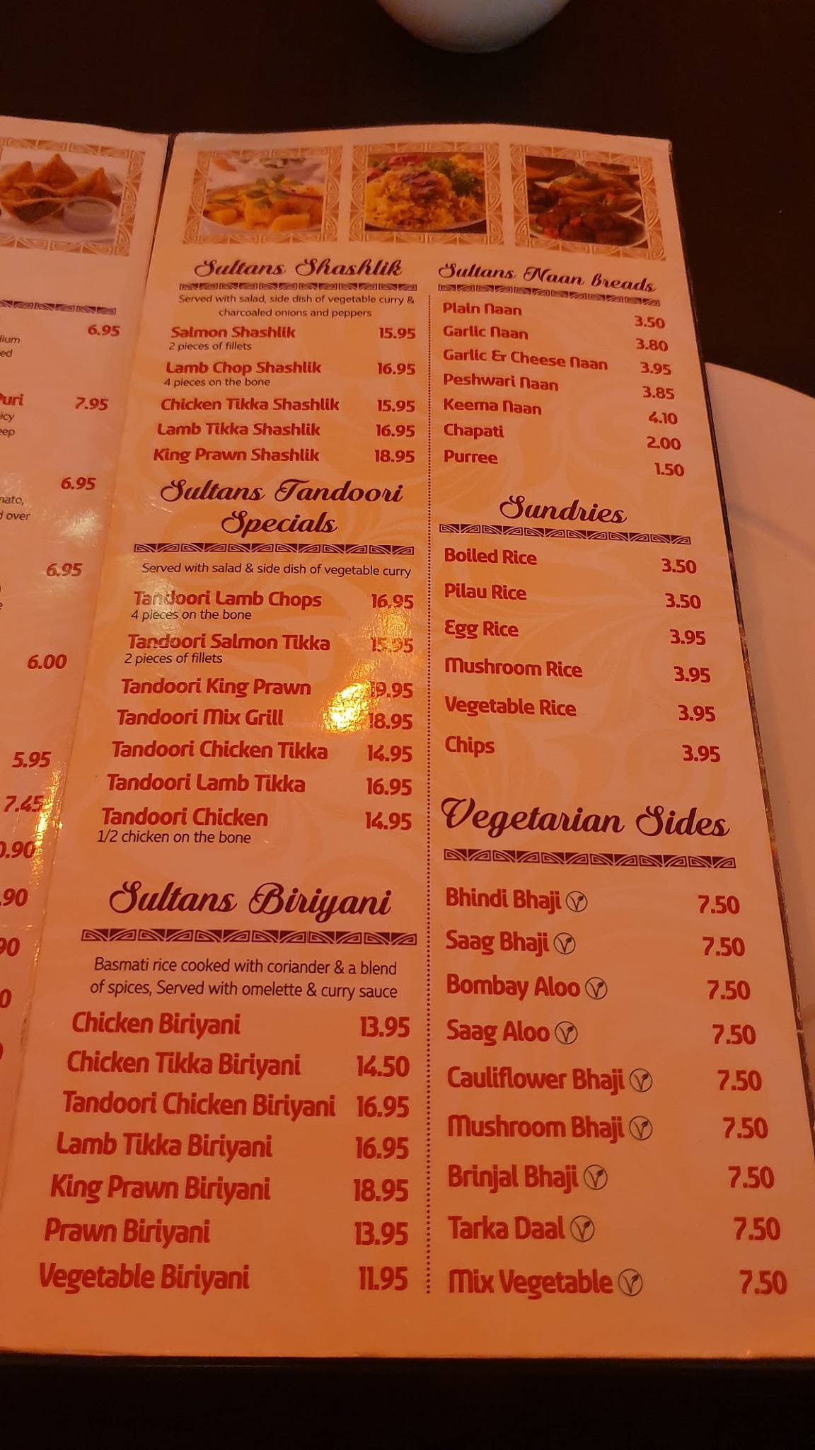 Menu at Sultan of Keswick restaurant, Keswick
