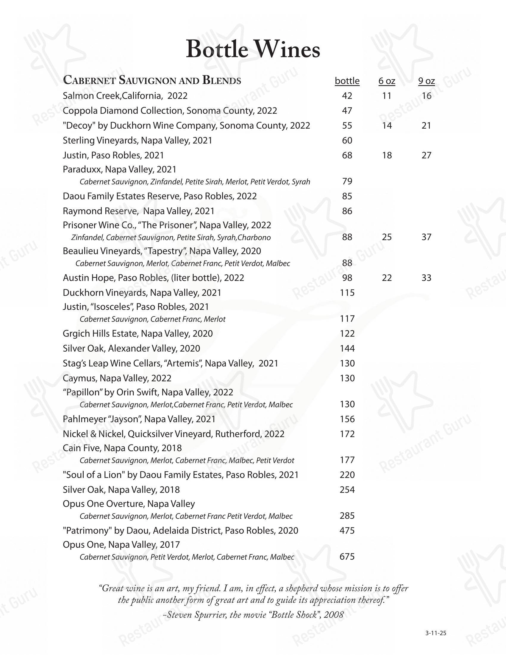 Menu at Summit House Restaurant, Fullerton