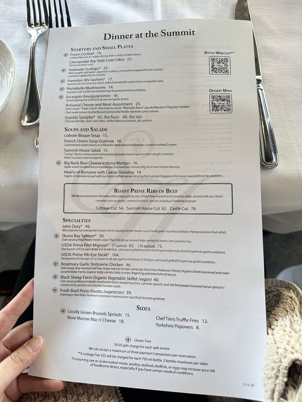 Menu at Summit House Restaurant, Fullerton