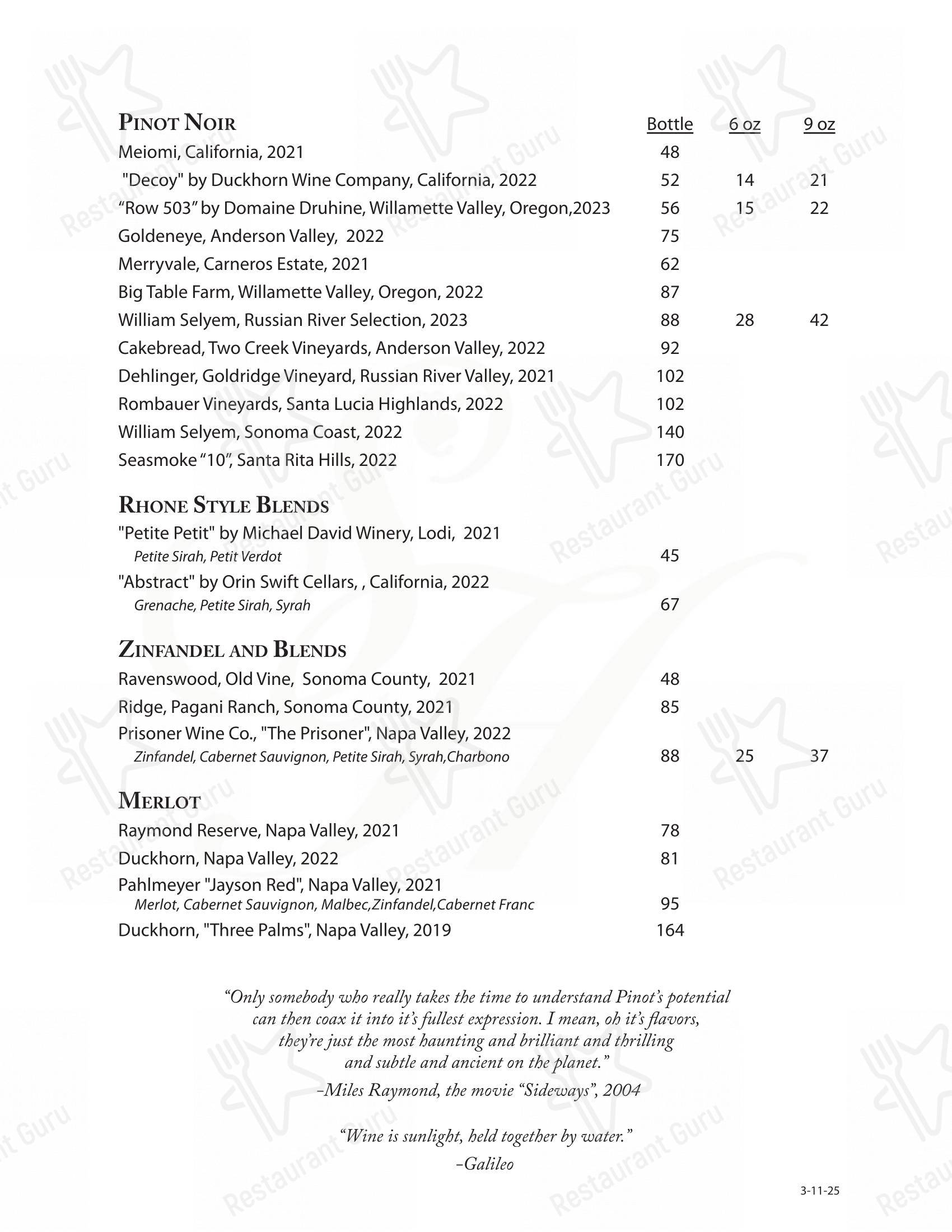 Menu at Summit House Restaurant, Fullerton