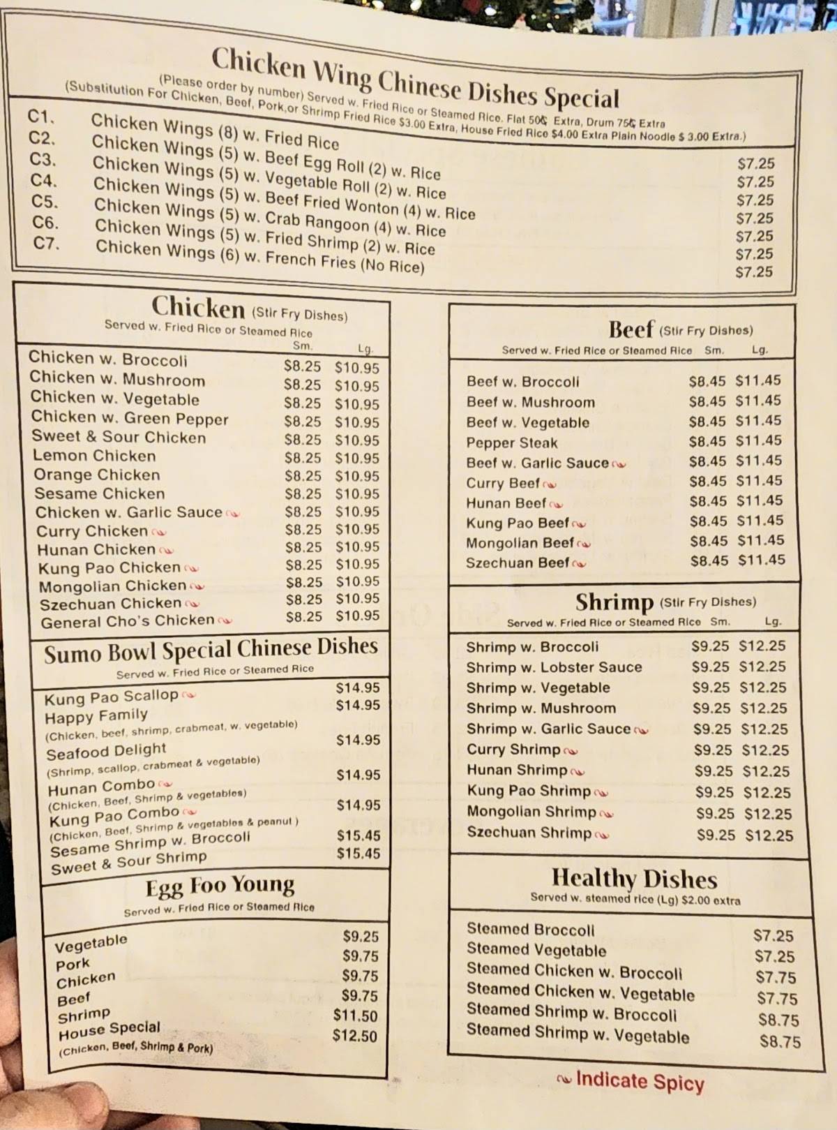 Menu at Sumo Bowl restaurant, New Bern