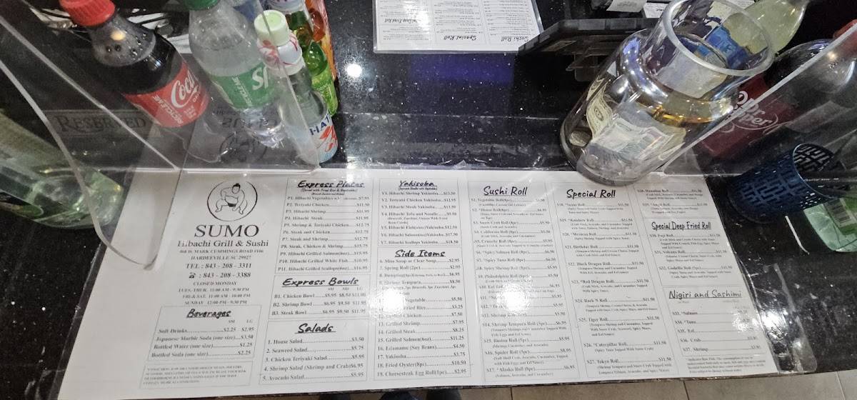 Menu at Sumo sushi restaurant, Hardeeville