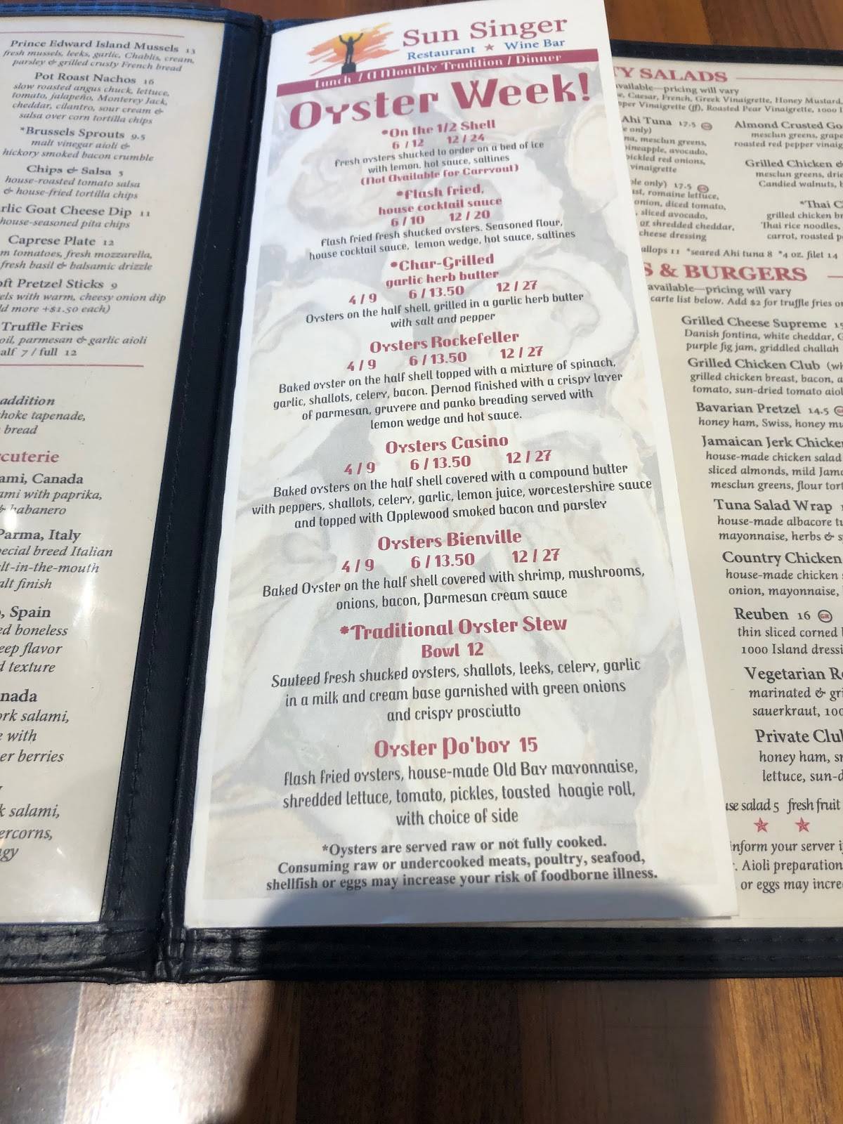 Menu at Sun Singer Restaurant, Wine & Spirits, Champaign