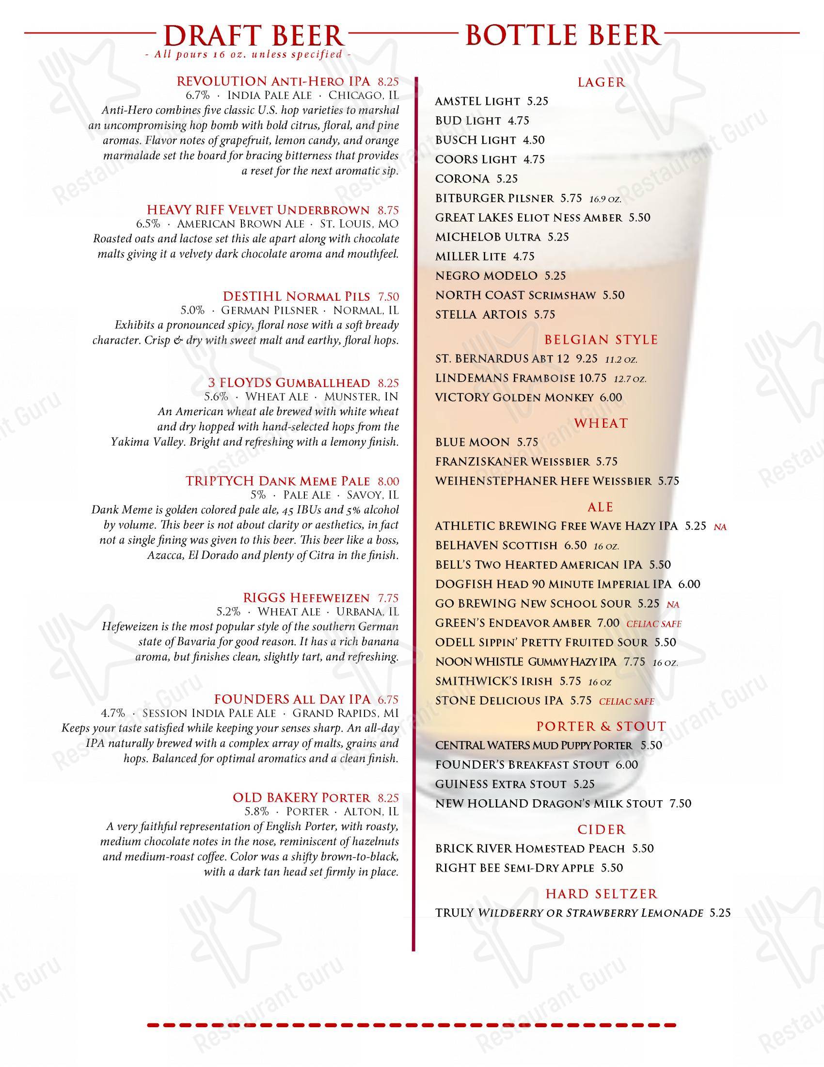 Menu at Sun Singer Restaurant, Wine & Spirits, Champaign