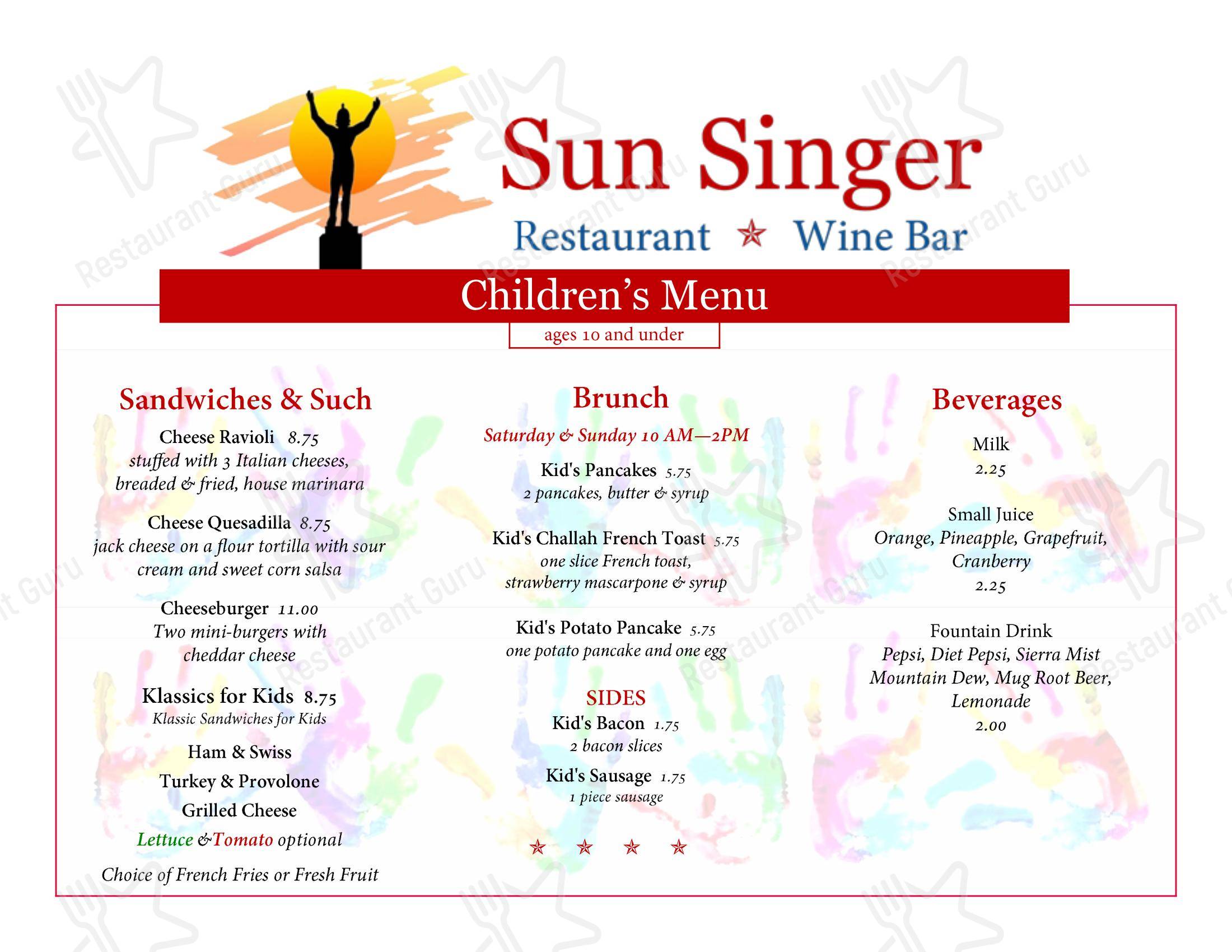 Menu at Sun Singer Restaurant, Wine & Spirits, Champaign