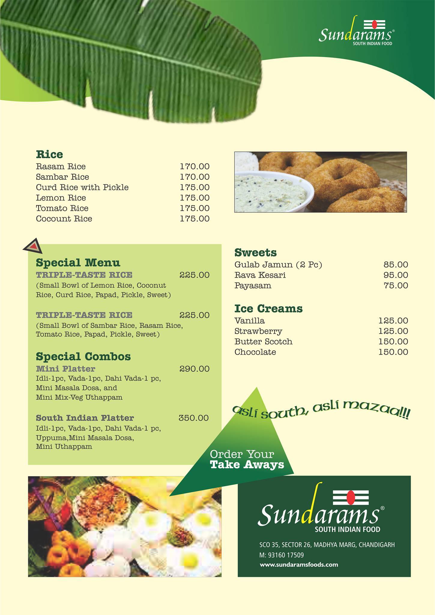 Menu at Sundarams South Indian Food, Chandigarh, SCO - 35