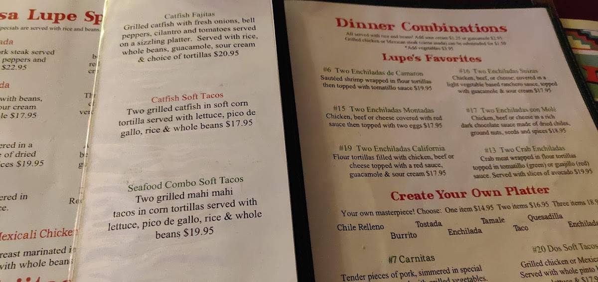 Menu at Casa Lupe restaurant, Sunnyvale