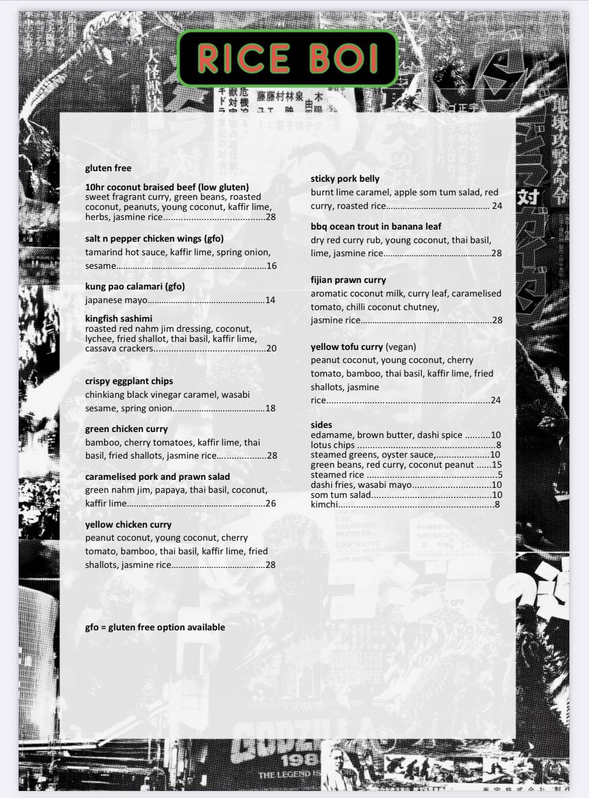 Menu at Rice Boi restaurant, Mooloolaba