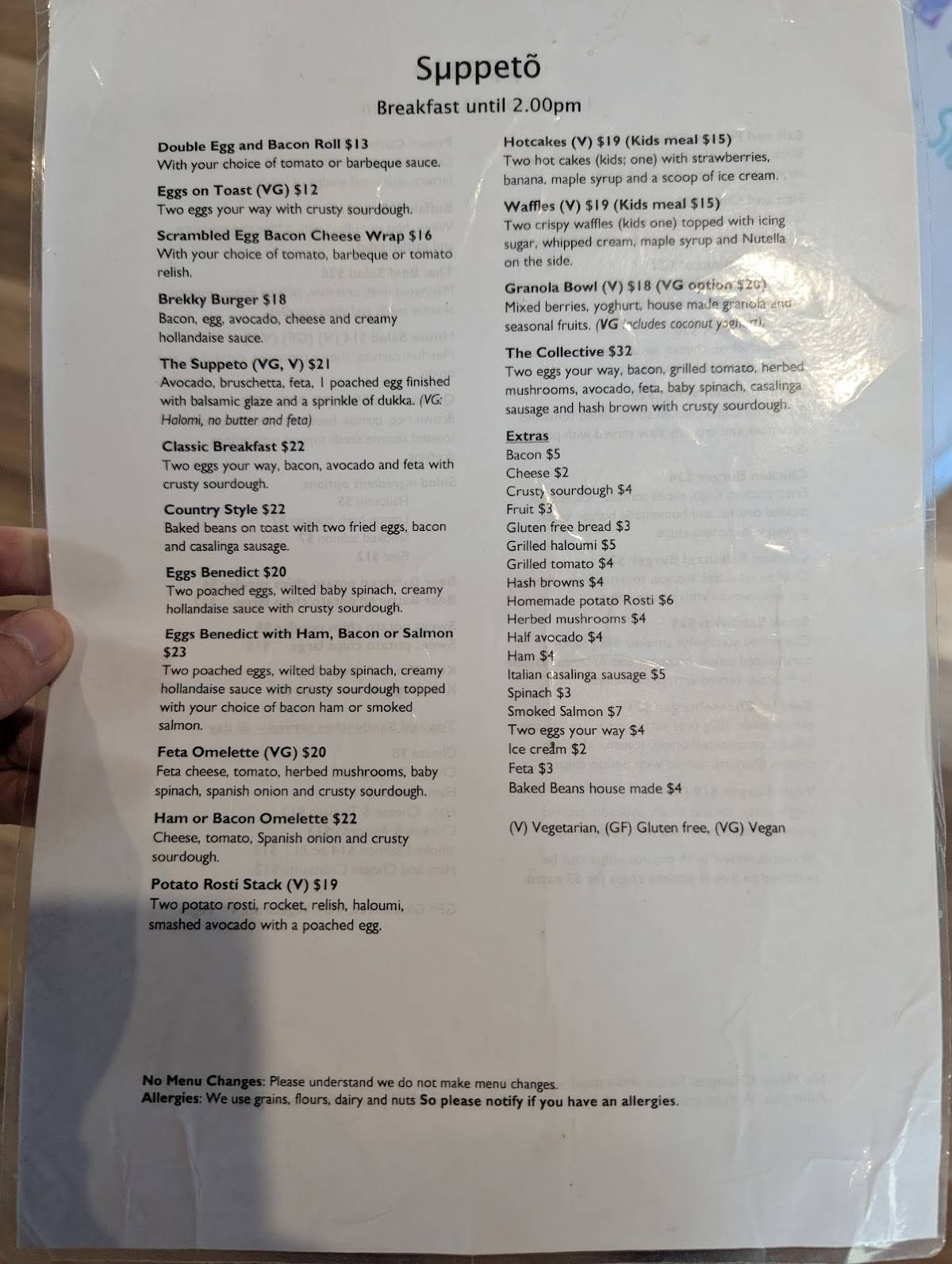 Menu at Suppetó Collective cafe, Jerrabomberra