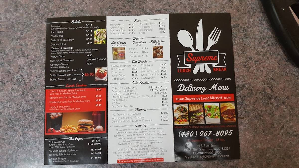 Menu at Supreme Lunch Break restaurant, Tempe, 455 S 48th St STE 110