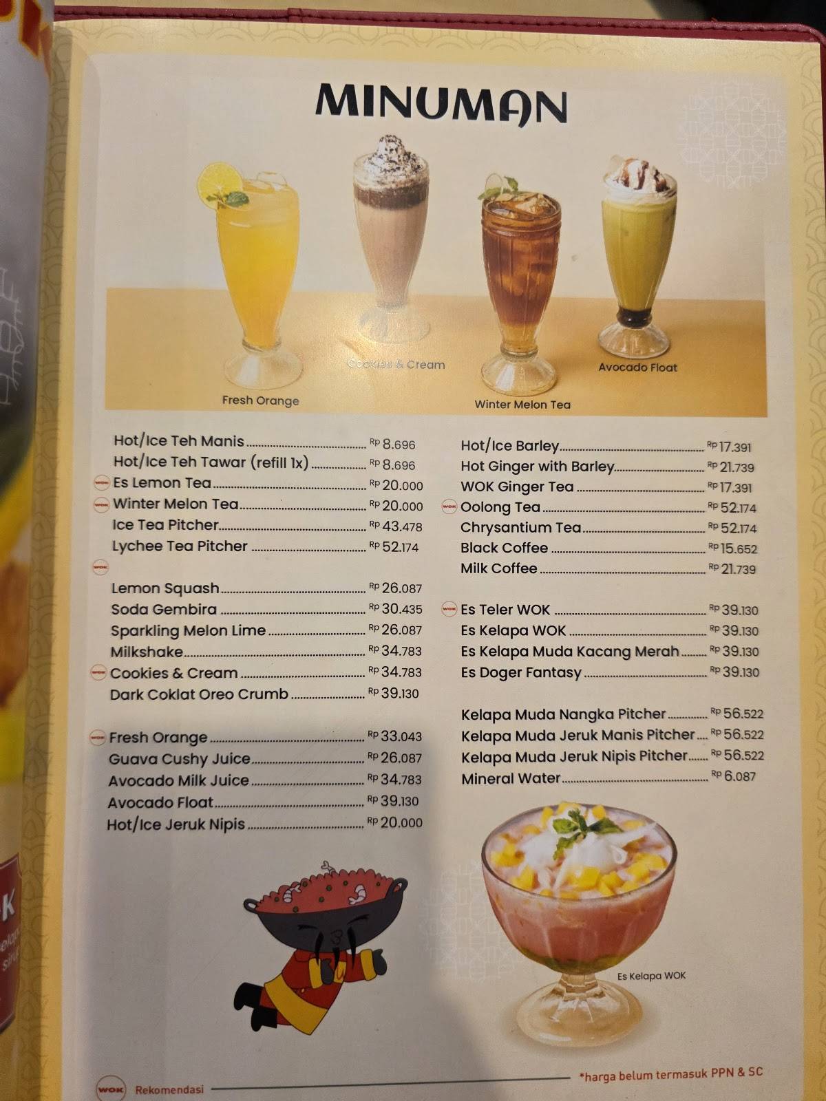 Menu at Wok Noodle restaurant, Surabaya, Pakuwon Trade Center No. 26-27