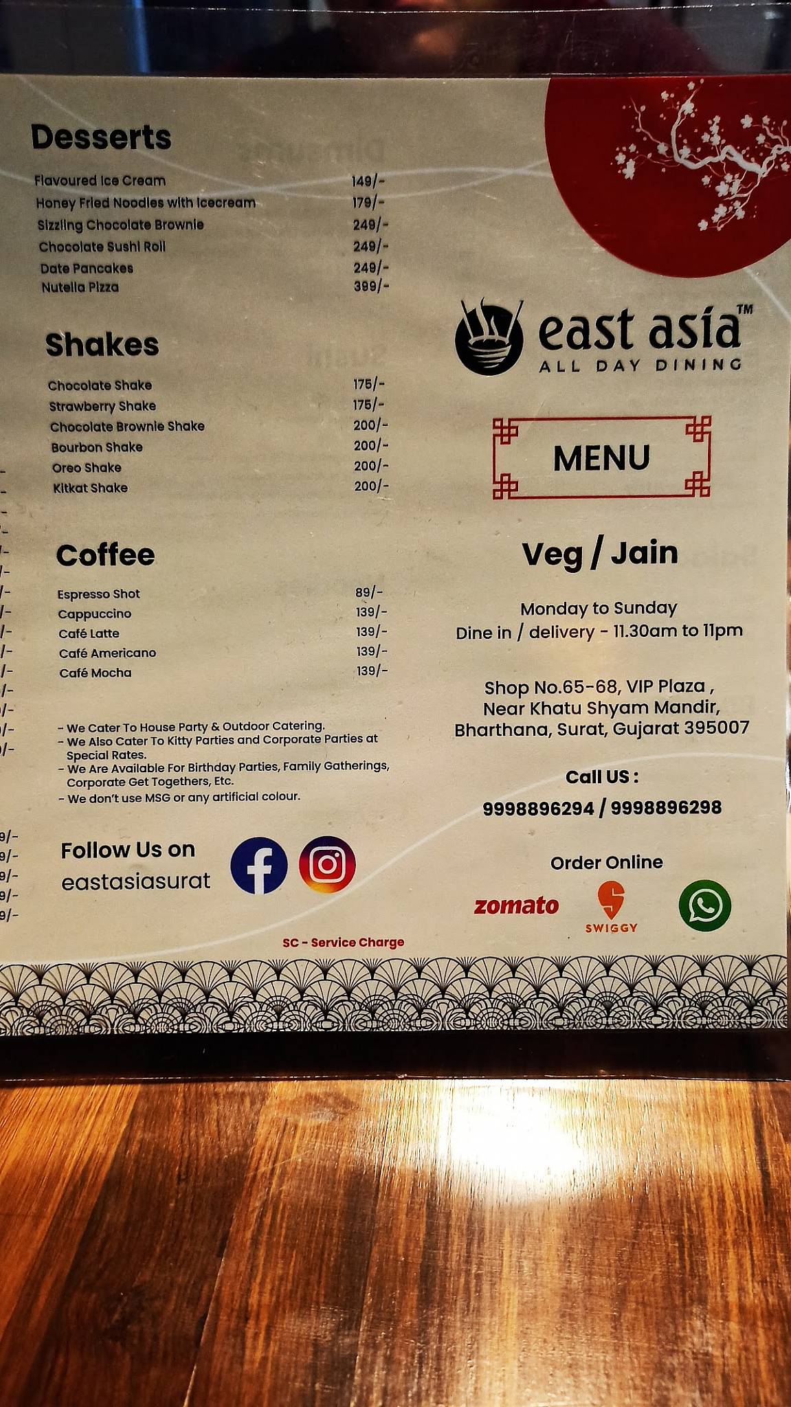 Menu at East Asia - Veg/Jain : Asian & Continental, Surat