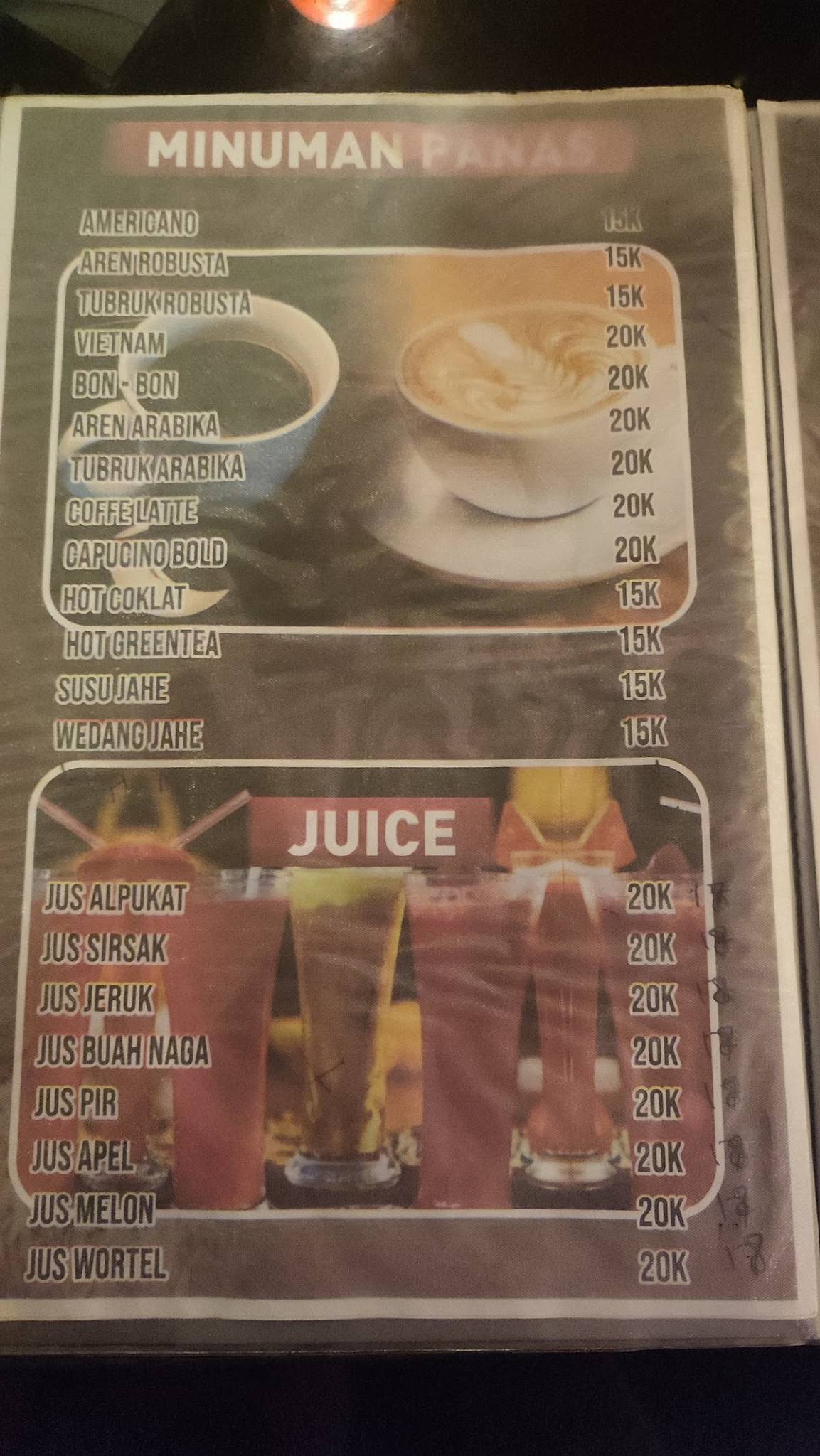 Carta de Surf Cafe Bima, Bima