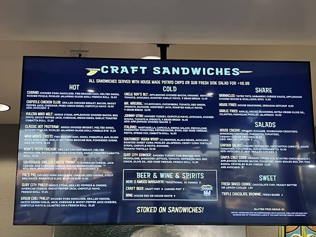 Menu at Surf City Sandwich restaurant, Gilbert
