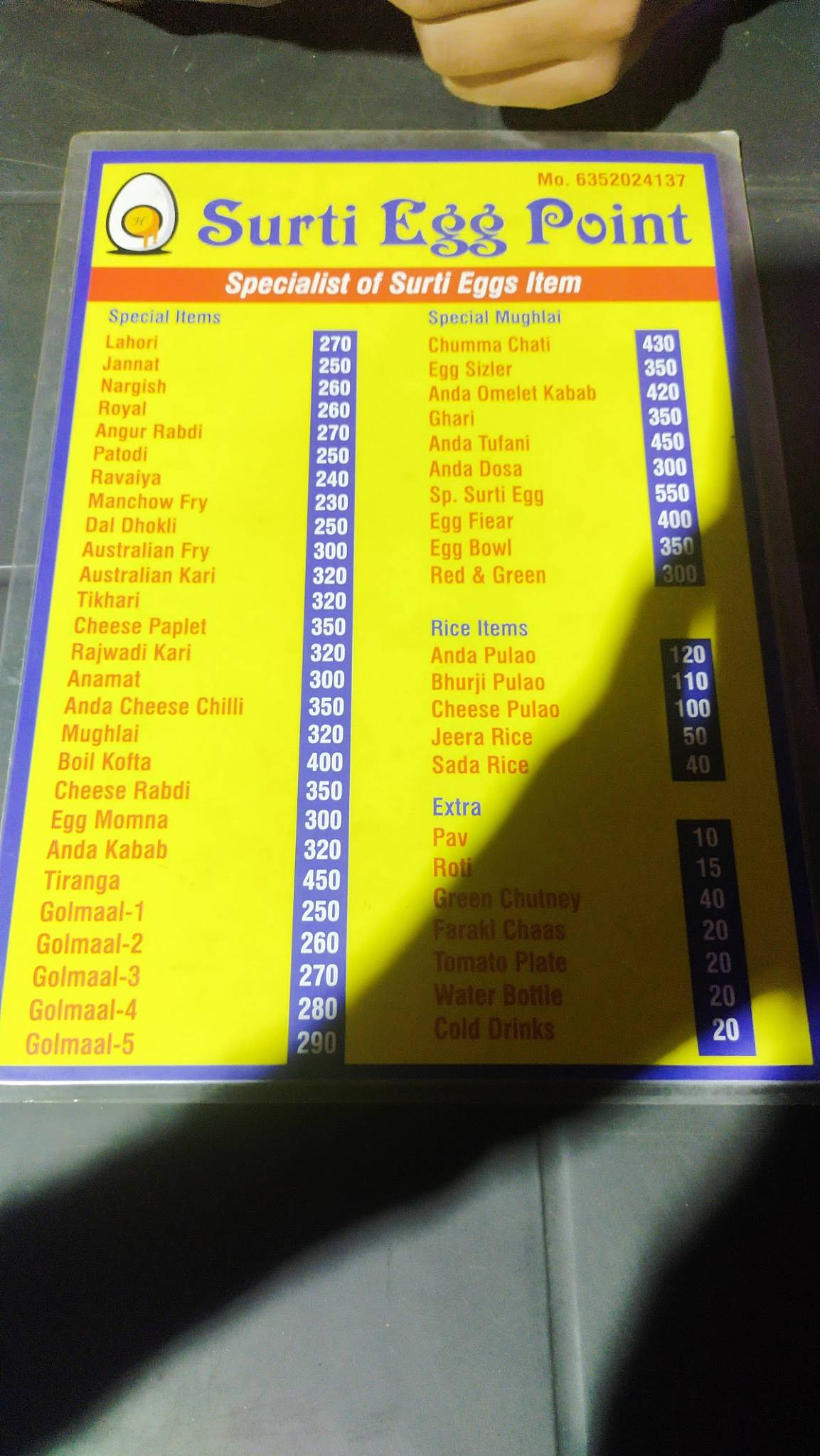 Menu at Surti Egg Point, Ahmedabad