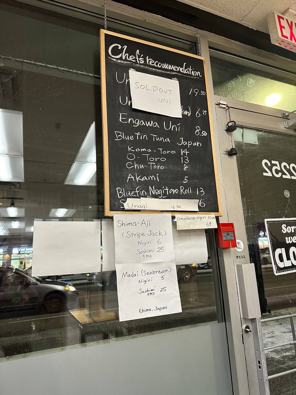 Menu at Sushi By Yuji restaurant, Vancouver