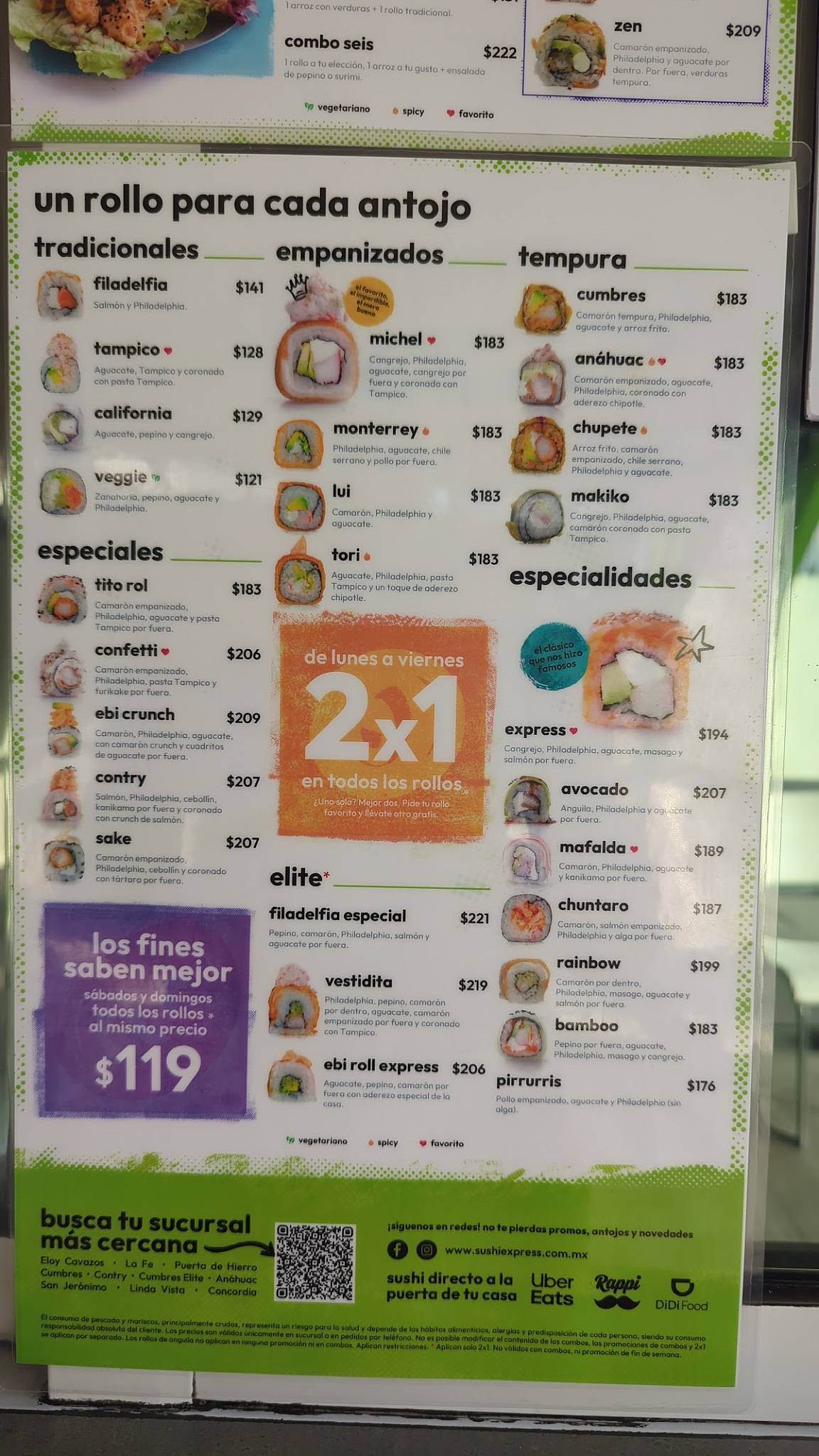 Carta del restaurante Sushi Express Cumbres Elite, Monterrey, AVE