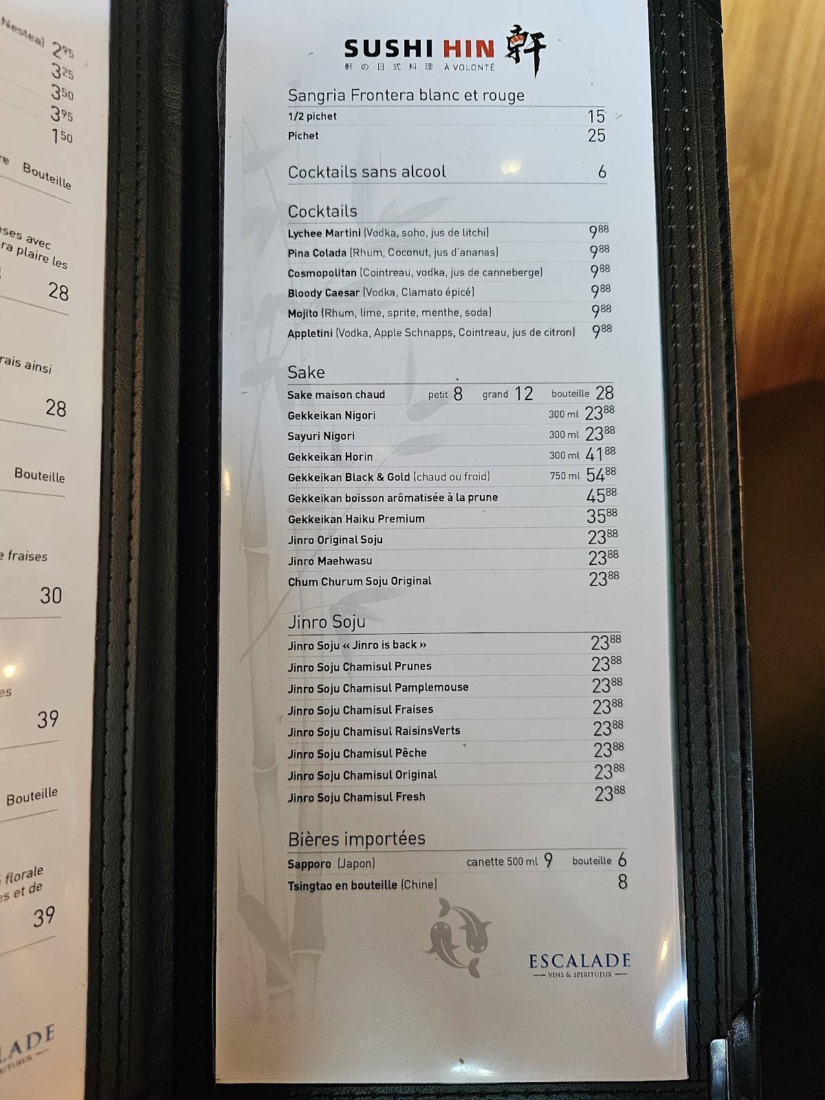 Menu au Sushi Hin restaurant, Pointe-Claire