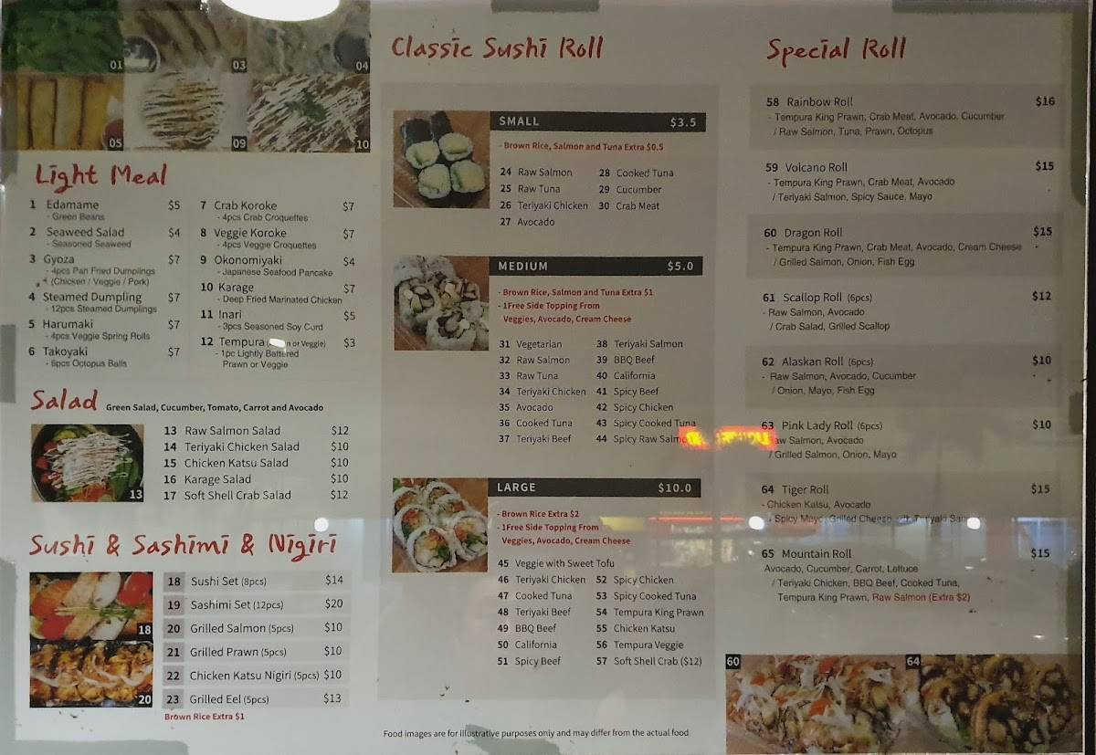 Menu at Sushi Kuni restaurant, Bellara