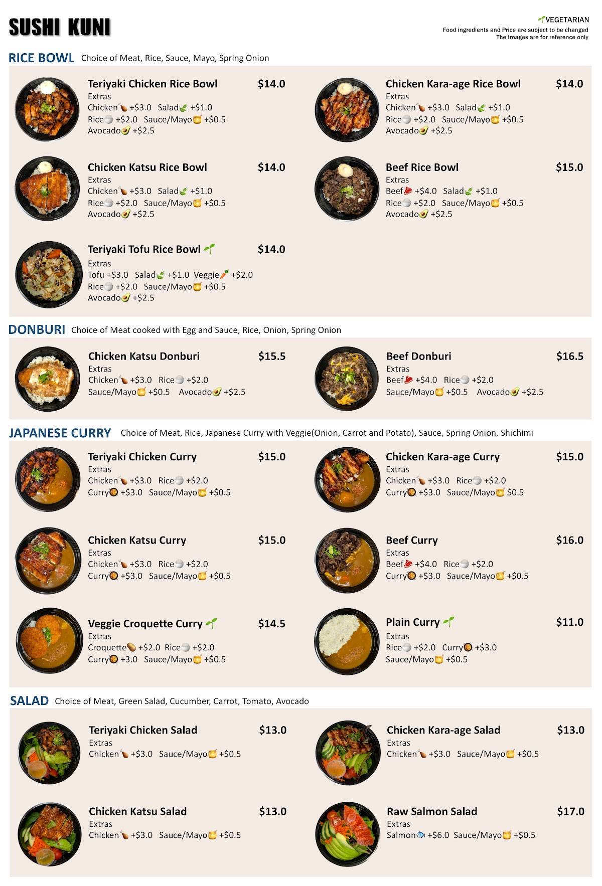 Menu at Sushi Kuni restaurant, Bongaree