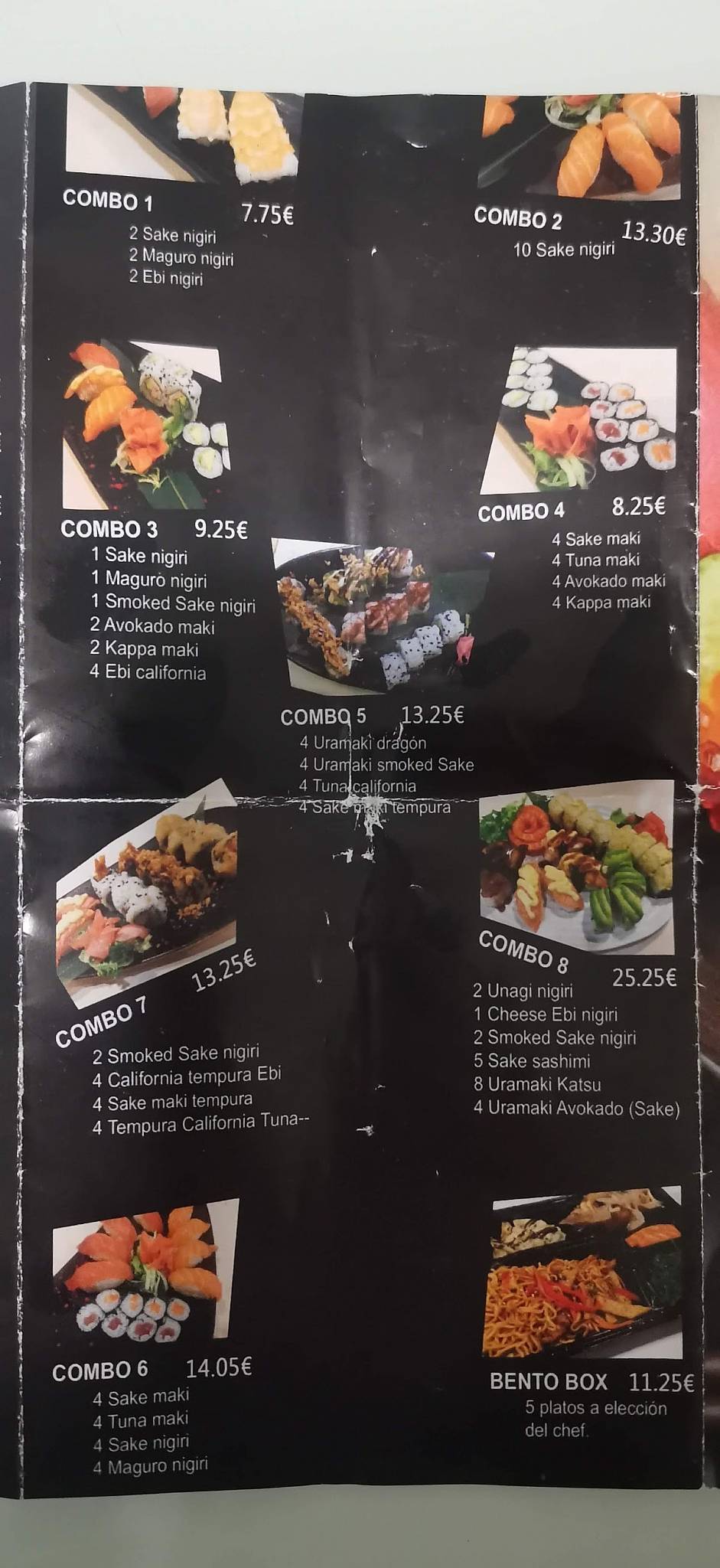 Carta del restaurante Sushi Naruto, Valencia