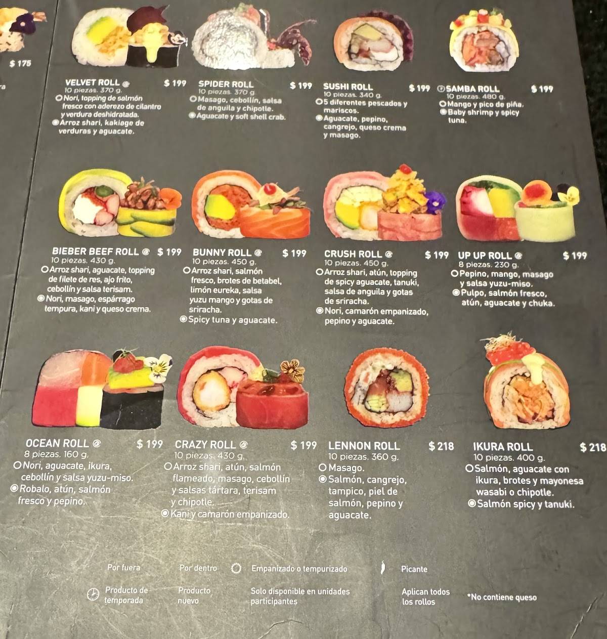 Carta de Sushi Roll San Jerónimo Restaurante, Ciudad de México